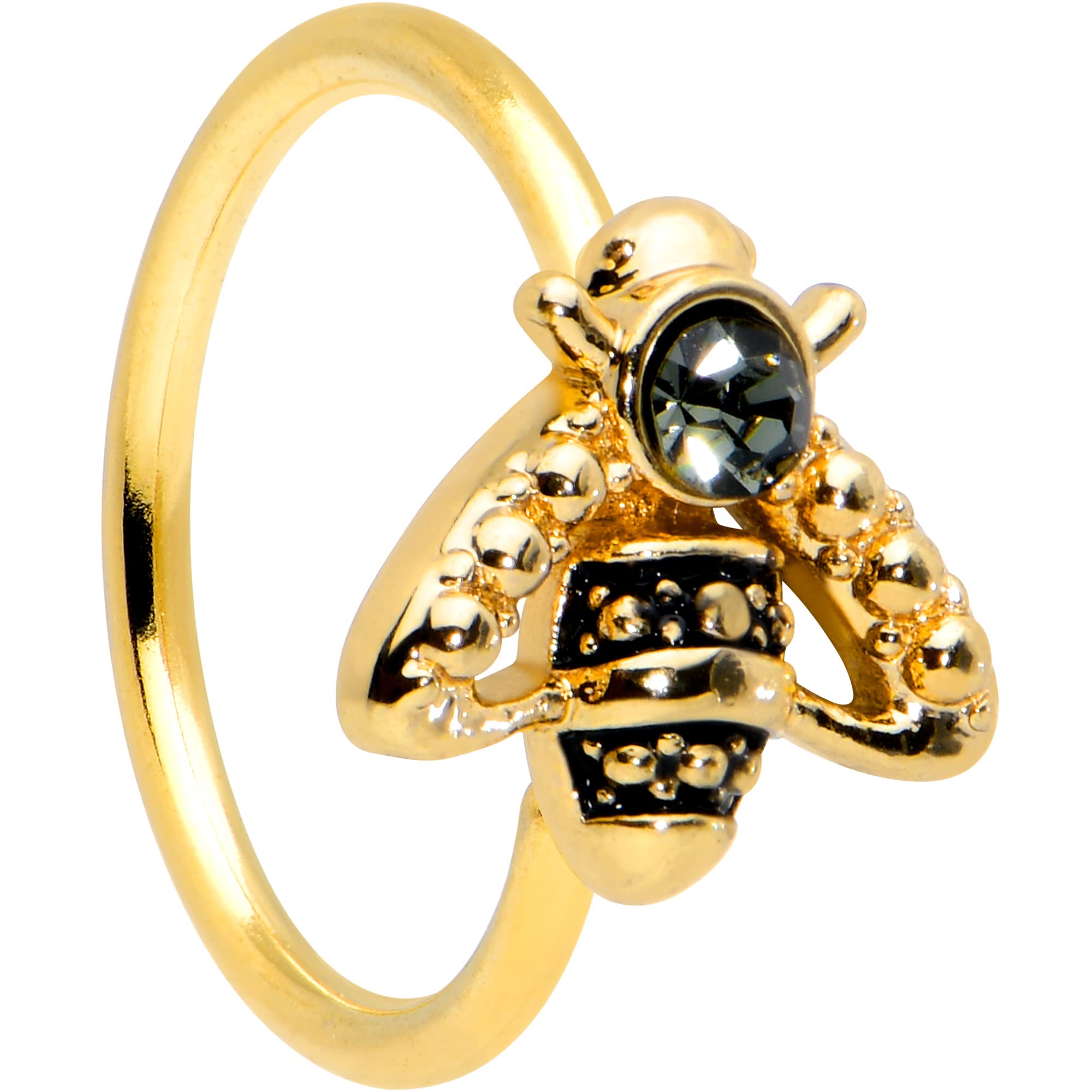 Body Candy Womens 20G PVD Stainless Steel Nose Ring Black Accent Bee Nose Hoop Ring Circular Nose Ring 5/16"