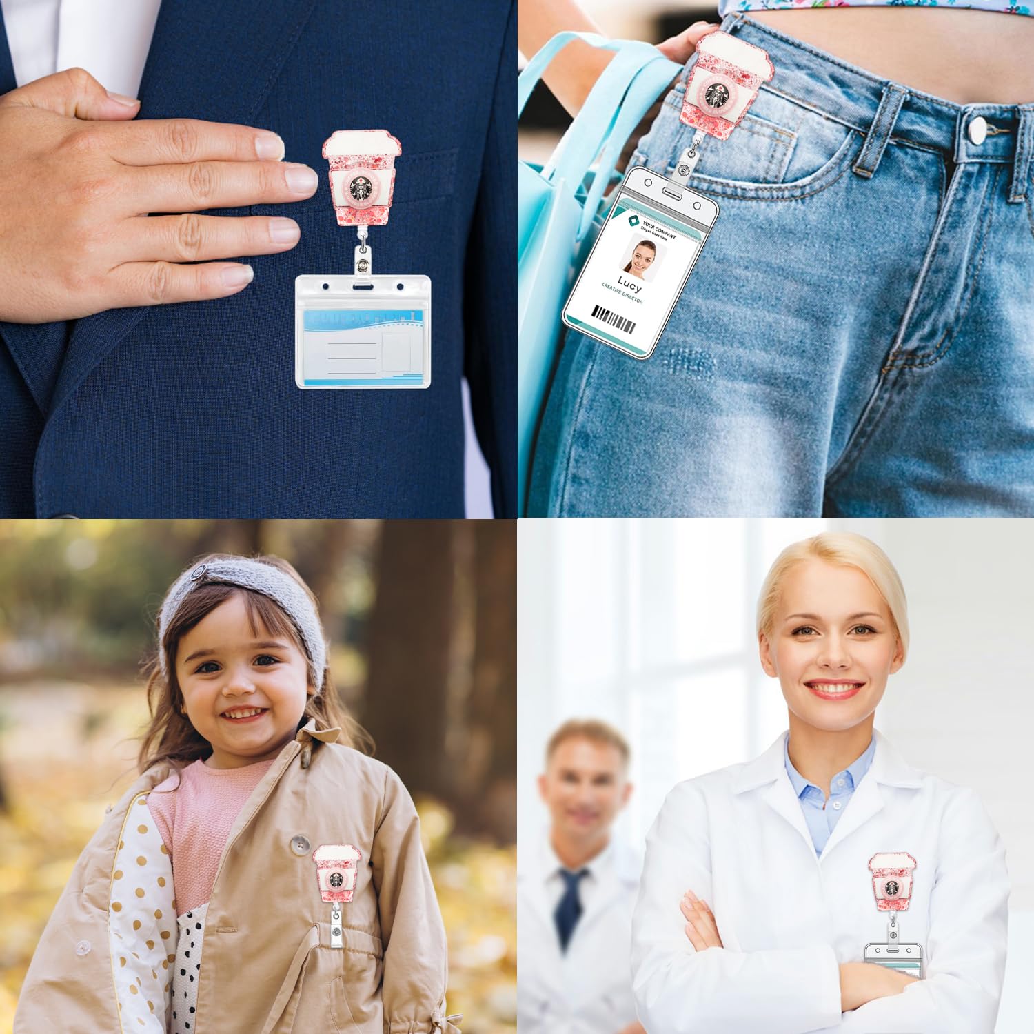 Badge Reel Retractable for Nurses, Cute ID Badge Holder with Alligator Clip for Students (Pink-1pc)