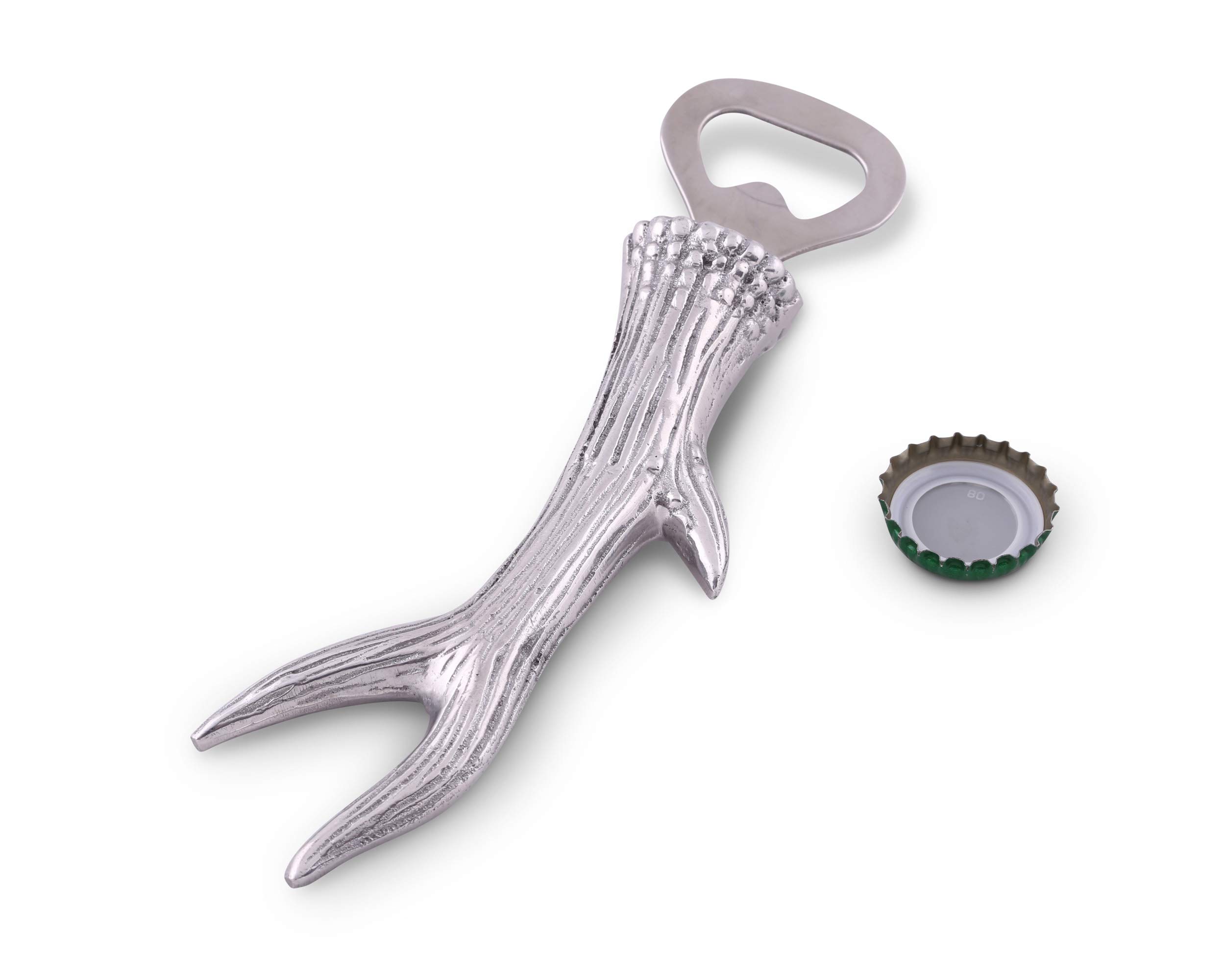 Arthur Court Designs Aluminum Deer Antler Elk Bottle Opener - Rustic Forged Stainless Steel Head 7 inch Long