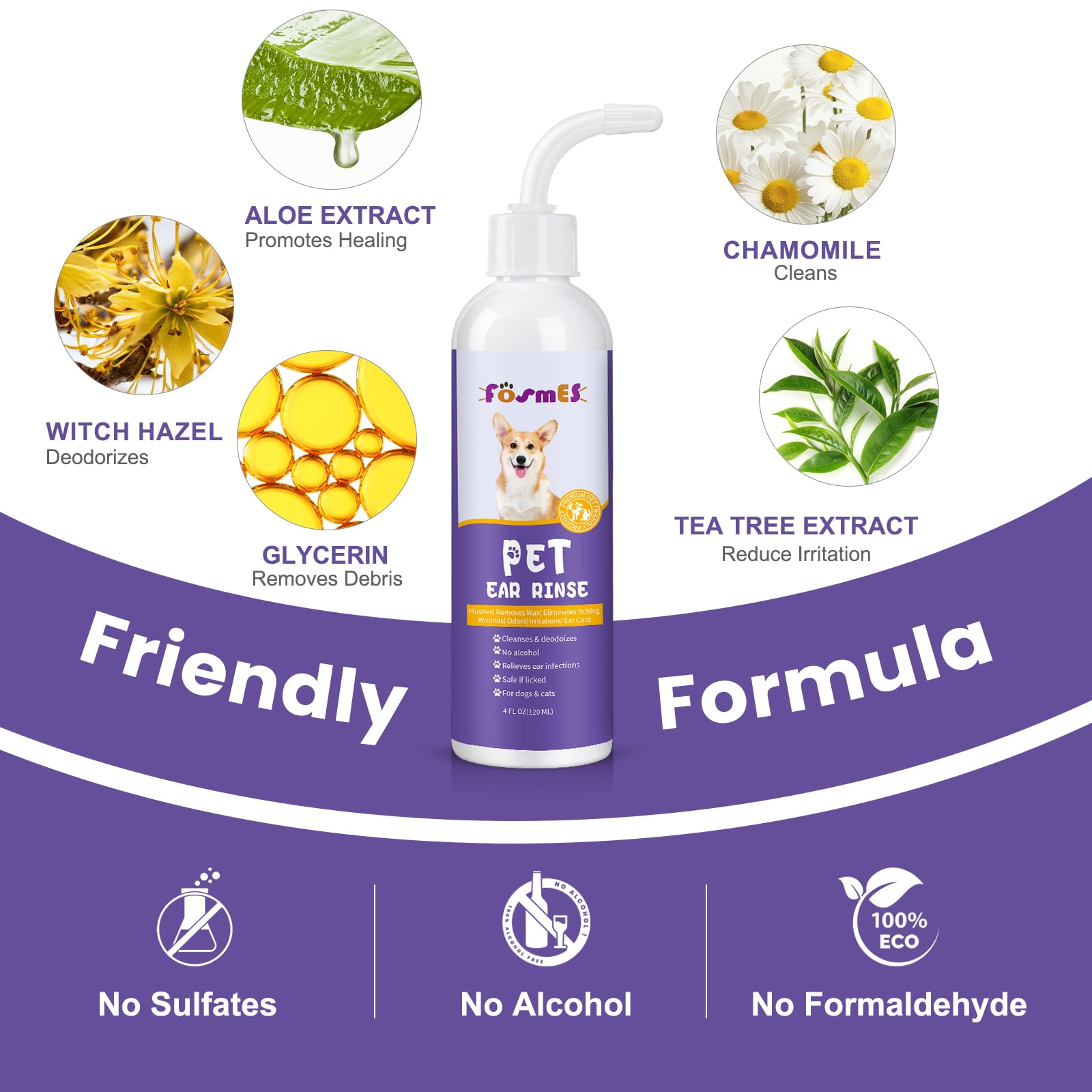 OUYOFI Ear Cleaner for Dogs & Cats, Pet Ear Cleaning Solution to Help Reduce Ear Dirt Buildup and Relieve Ear Odor,Gentle Ear Cleaning Solution,4 Fl oz