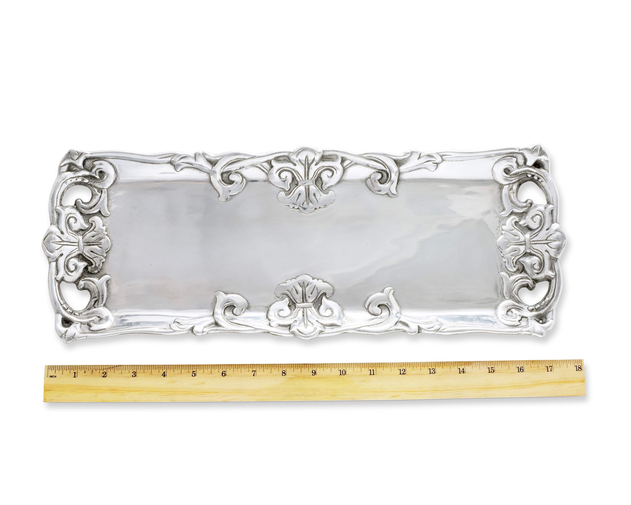 Arthur Court Designs Aluminum Fleur-De-Lis Oblong Tray Food Serving 17 inch x 6 inch