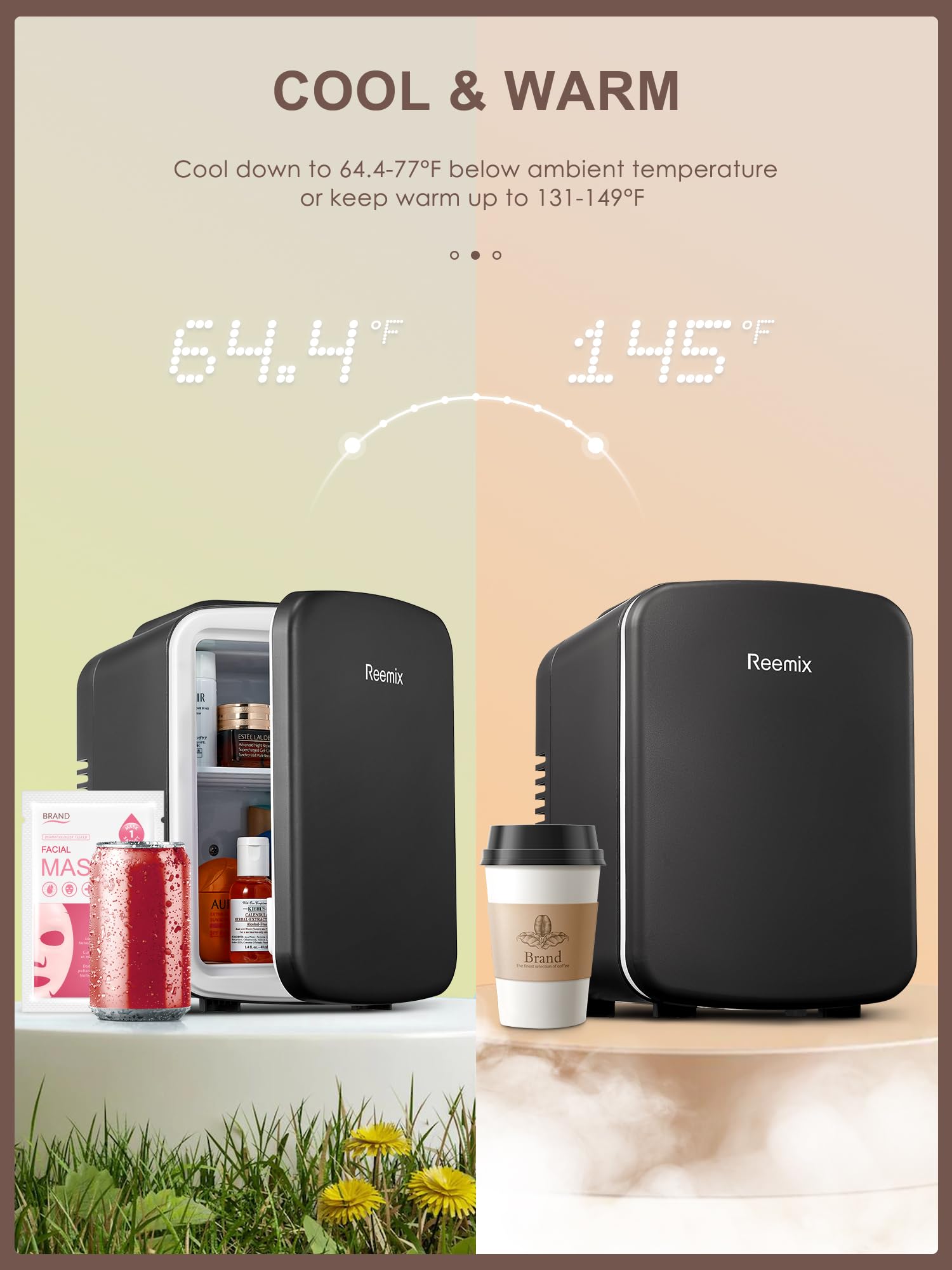 Mini Fridge, 3.7 Liter/6 Can Portable Cooler and Warmer Personal Refrigerator for Skin Care, Cosmetics, Beverage, Food,Great for Bedroom, Office, Car, Freon-Free (Black2)
