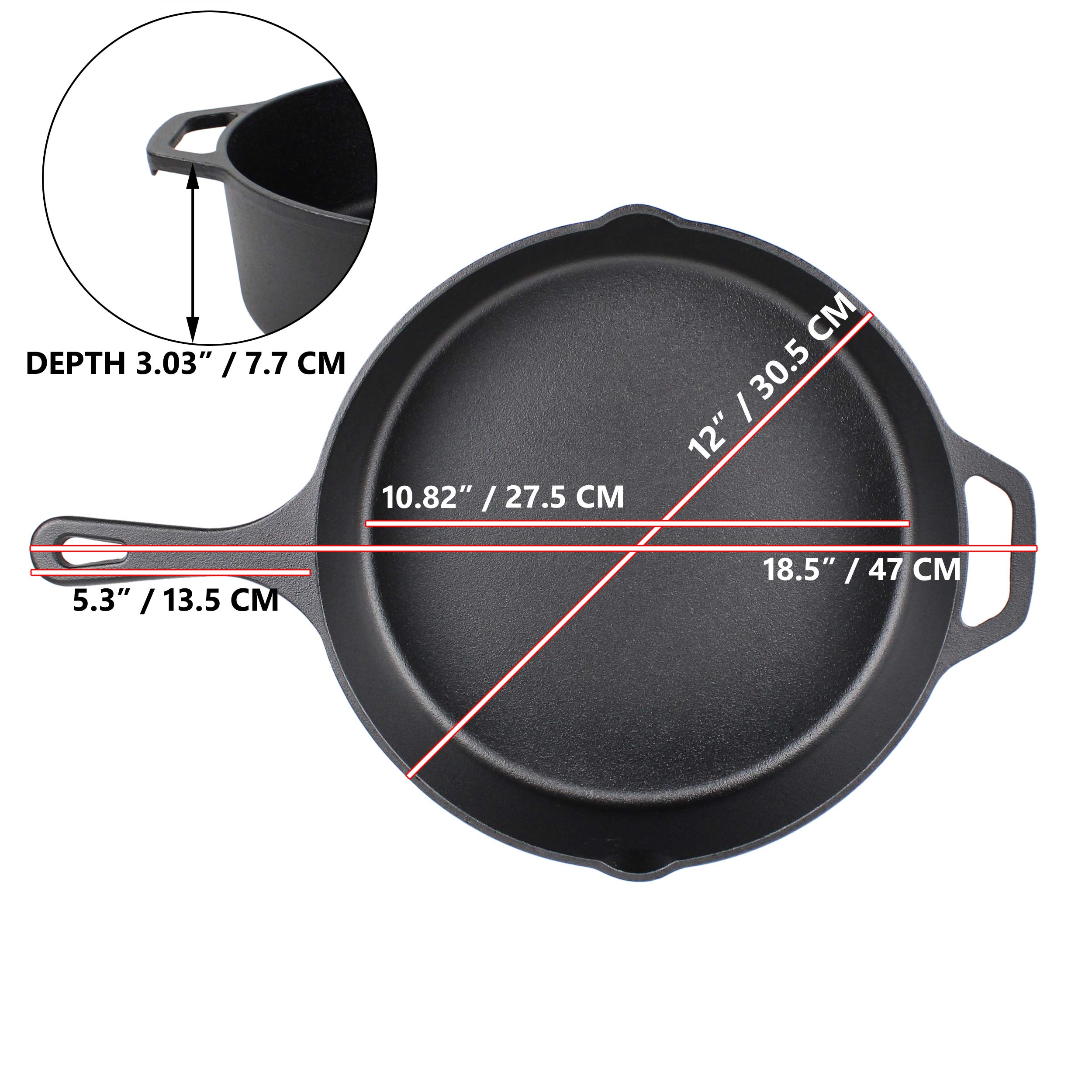 Crucible Cookware 12-Inch Cast Iron Skillet Set (Pre-Seasoned - EXTRA DEEP Sauté Pan), Including Large & Assist Silicone Hot Handle Holders, Glass Lid, Scraper | Indoor & Outdoor Use