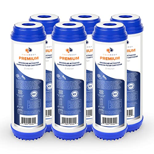 Aquaboon Premium 5 Micron 10" x 2.5" Coconut Shell Granular Activated Carbon (GAC) Water Filter Replacement Cartridge, 6 Pack