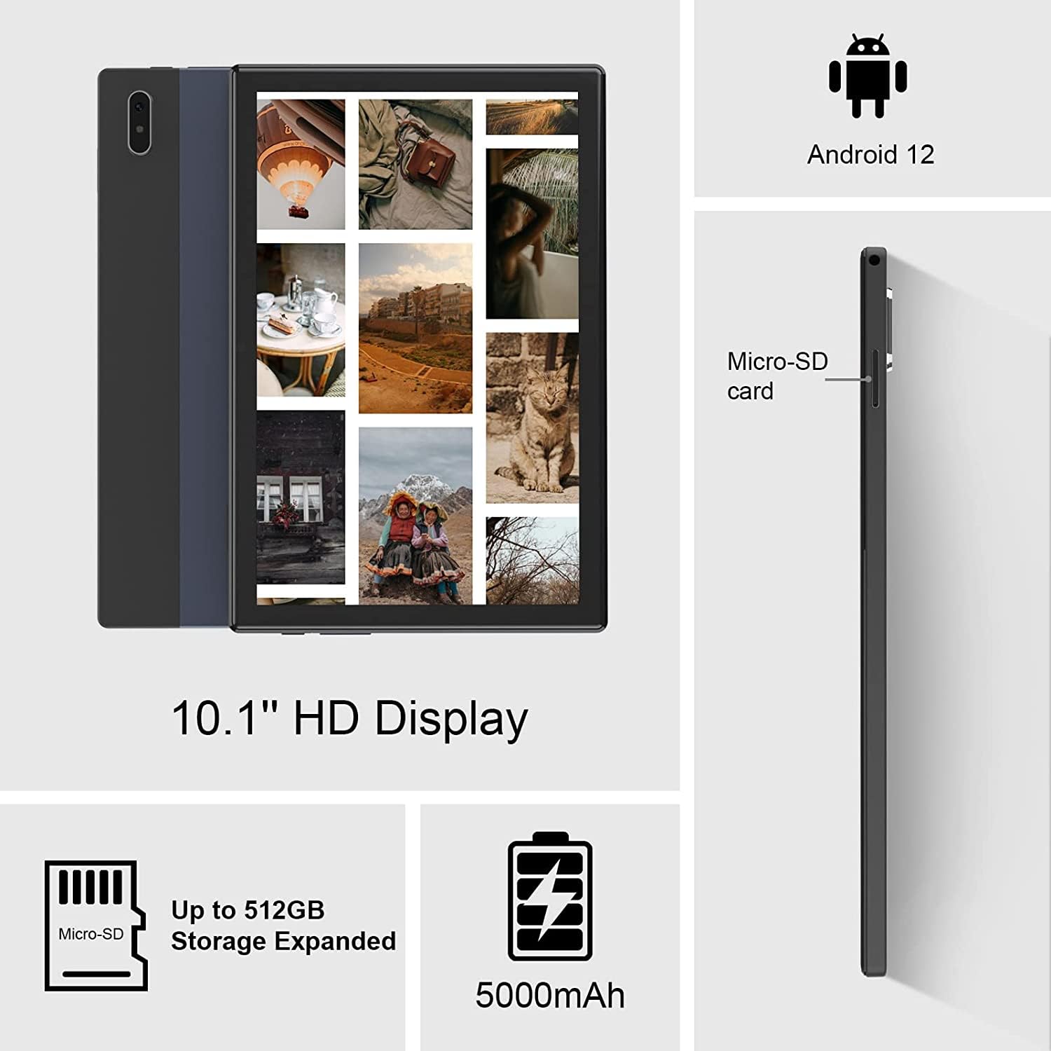 AWOW Android 12 Tablet 10 inch Tablets PC, 2.0GHz 8Core, 4GB RAM,64GB ROM, 1280x800 IPS HD, Dual Camera, 2.4G&5G WiFi, 5000mAh, Dual Stereo Speakers, GPS, Google Mobile Service Certified