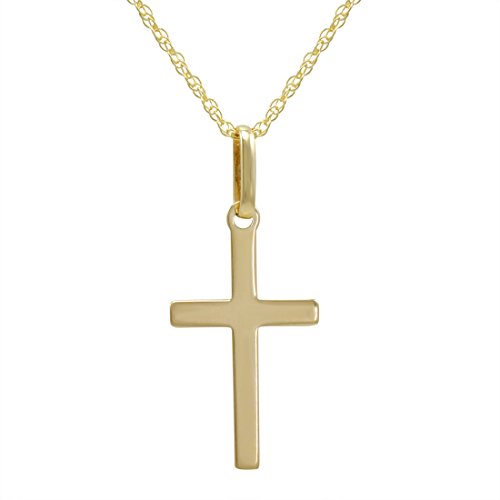Amanda Rose Collection 14K Solid Yellow Gold Cross Pendant Necklace for Women on an 18 inch 14K Gold Chain