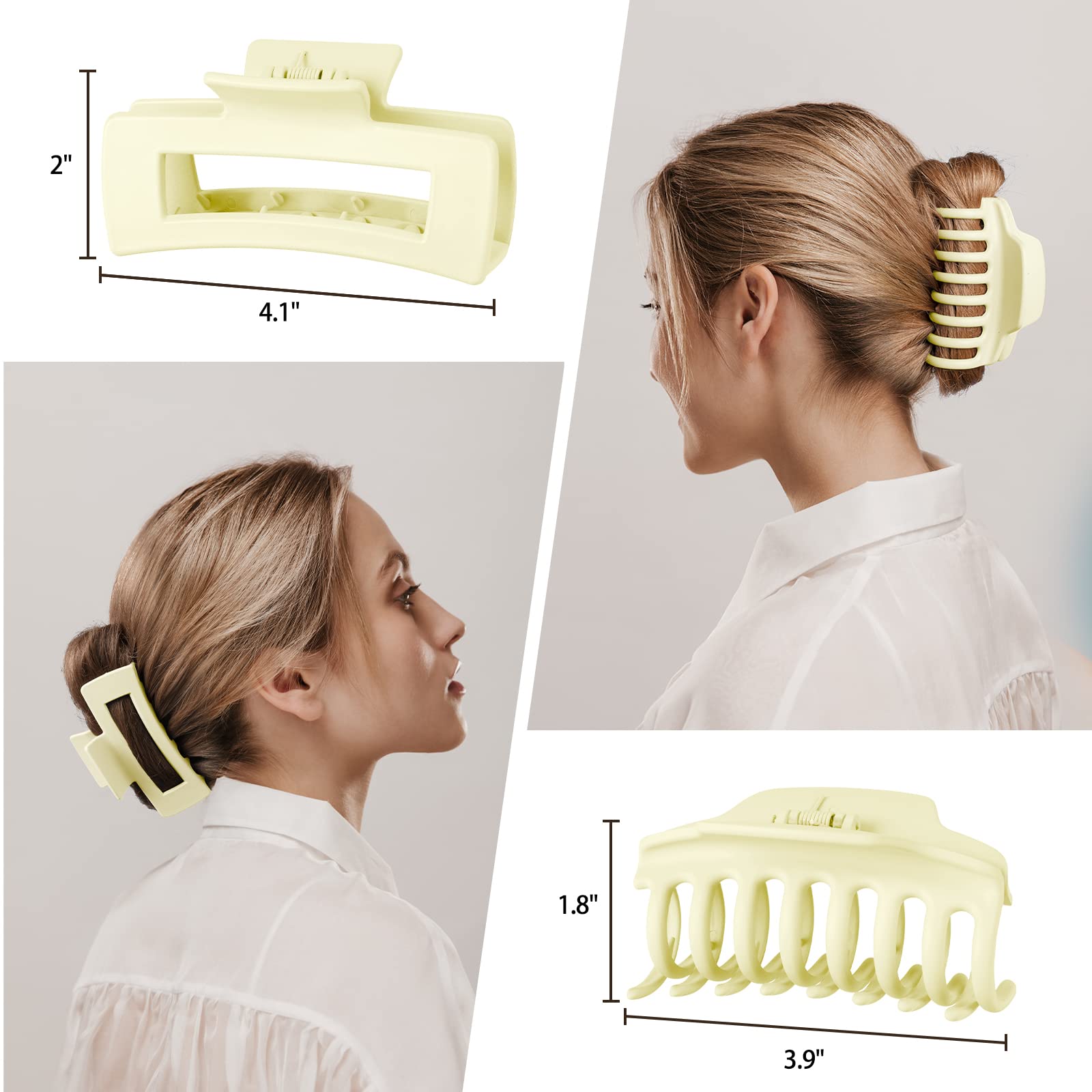 Amazer Hair Clips, Claw Clips for Thick Hair, Big Women Long 4 Pack Neutral Matte and Extra 2 Scrunchies Suitable All Hairstyle