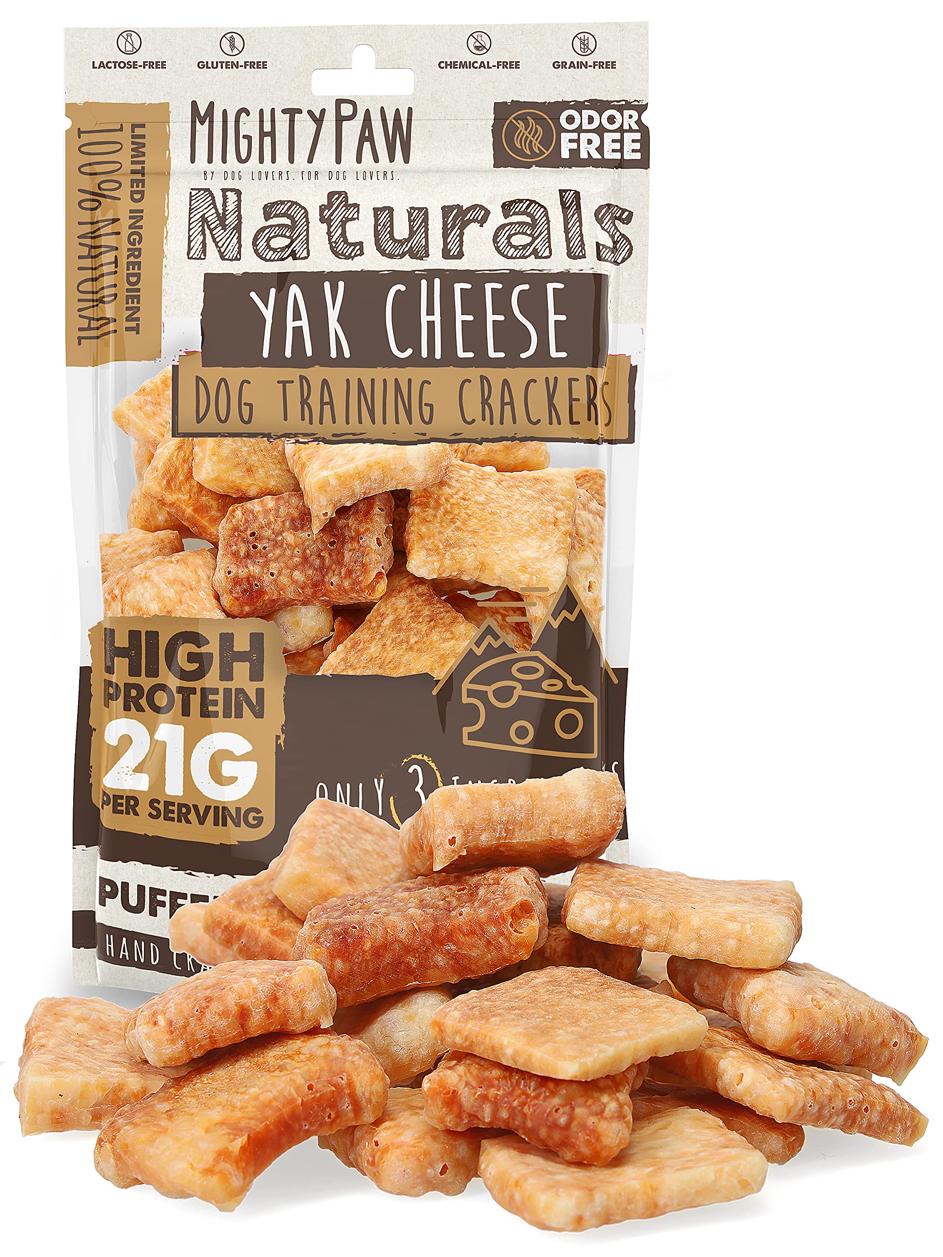 Mighty Paw Yak Cheese Crackers | Healthy Puppy Treat, Hard & Crunchy Puppy Training Treat for Dog Potty Training - Ideal Dog Treat for Small, Medium, Large Dogs - Dog Biscuit - Healthy Pet Dog Cookies