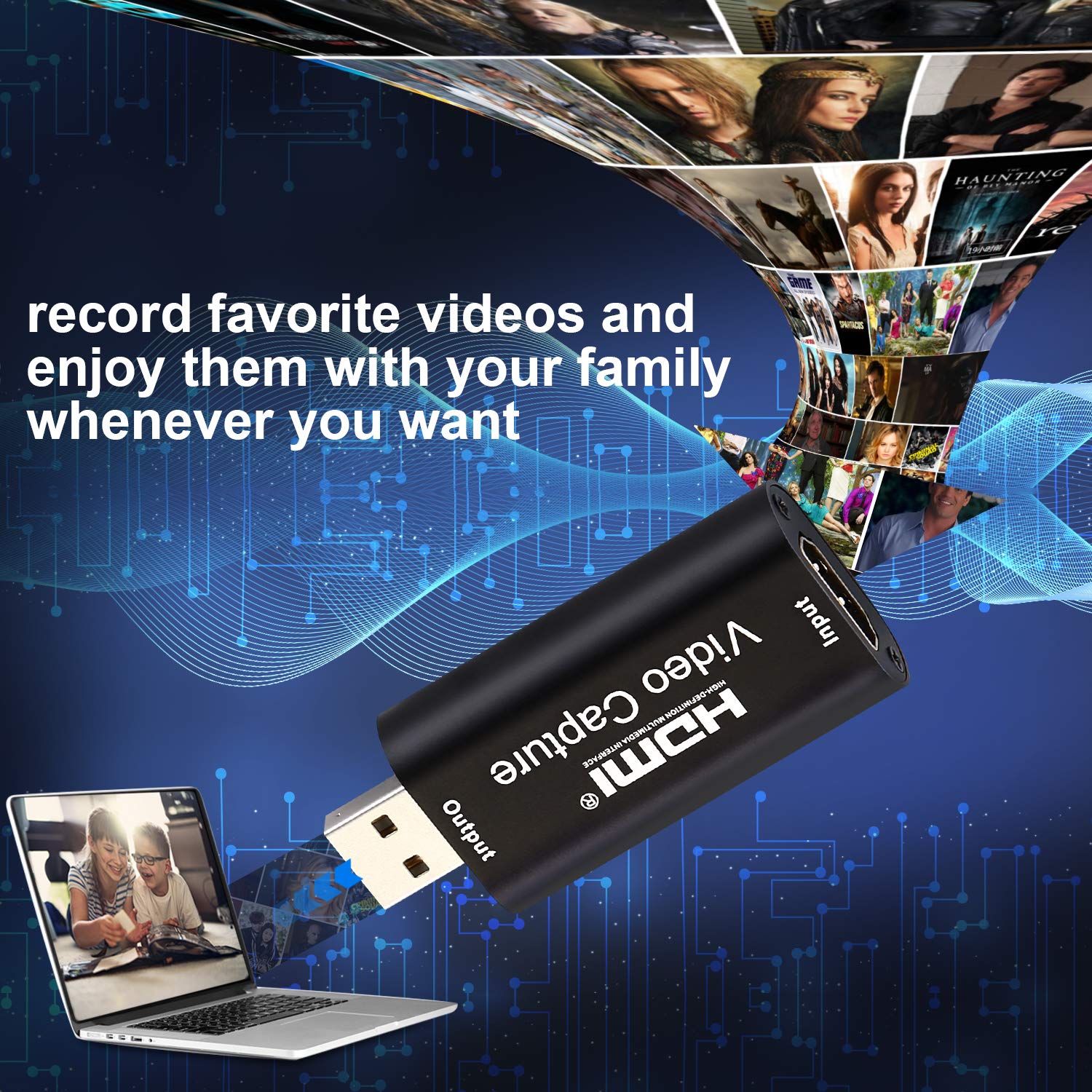 Audio Video Game Capture Card HDMI to USB 2.0 1080p Video Recorder Live Streaming for Gaming, Streaming, Teaching, Video Conference Compact HDMI Video Capture Device
