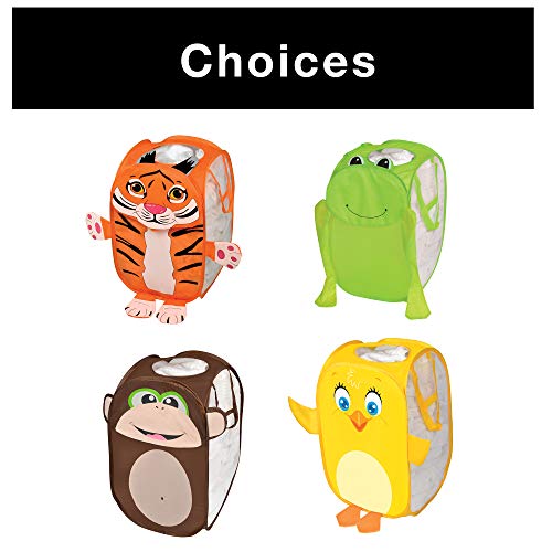 Smart Design Kids Pop Up Organizer with Animal Print - VentilAir Mesh Netting - for Toddlers, Baby Clothes, Plushies, and Toys - Home Organization - Hamper - 13 x 21 Inch - Brown Monkey