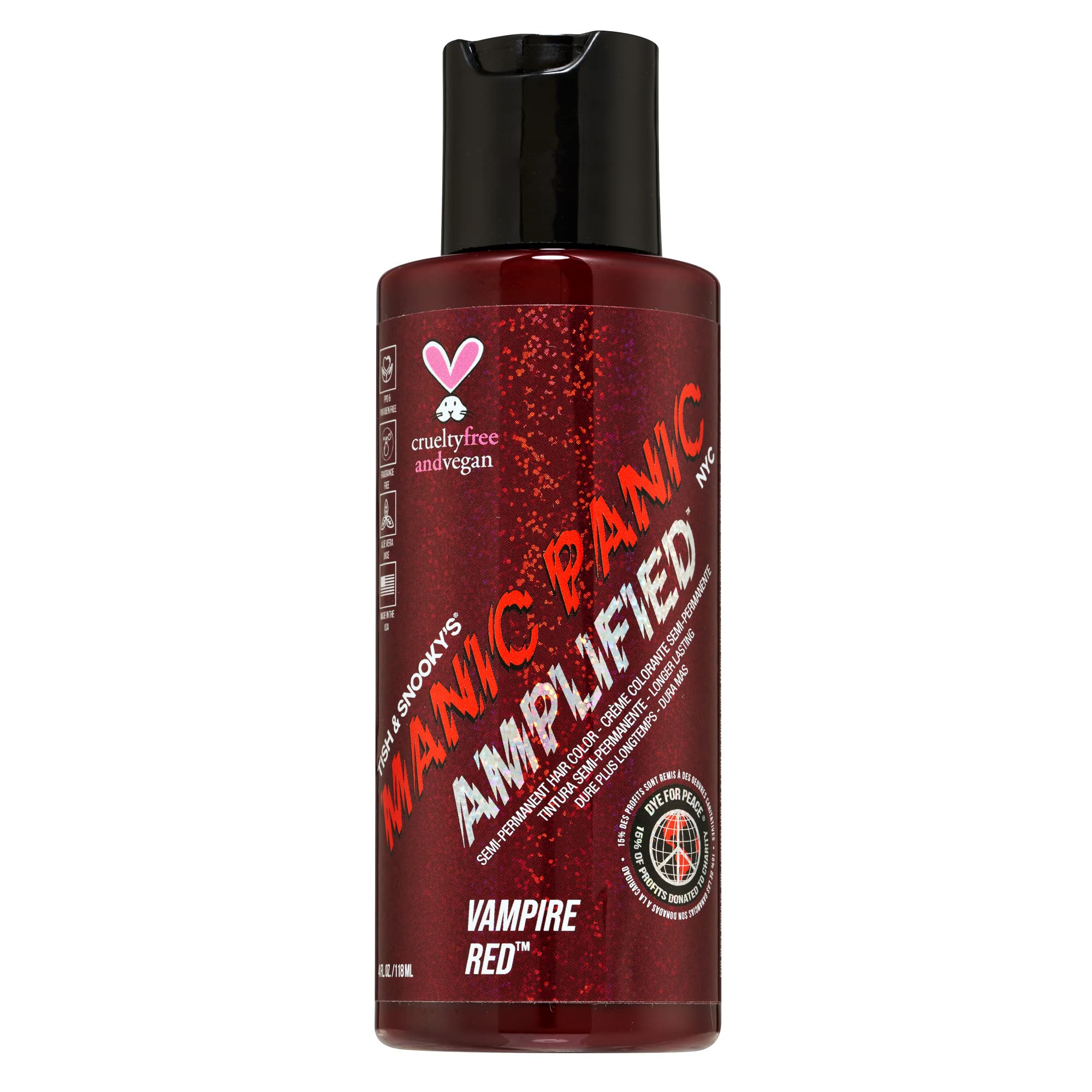 MANIC PANIC Vampire Red Hair Color - Amplified - Semi Permanent Hair Dye - Deep Blood Red Color Can Give Burgundy Tones To Unbleached Hair - For Dark, Light Hair - Vegan, PPD & Ammonia Free (4oz)
