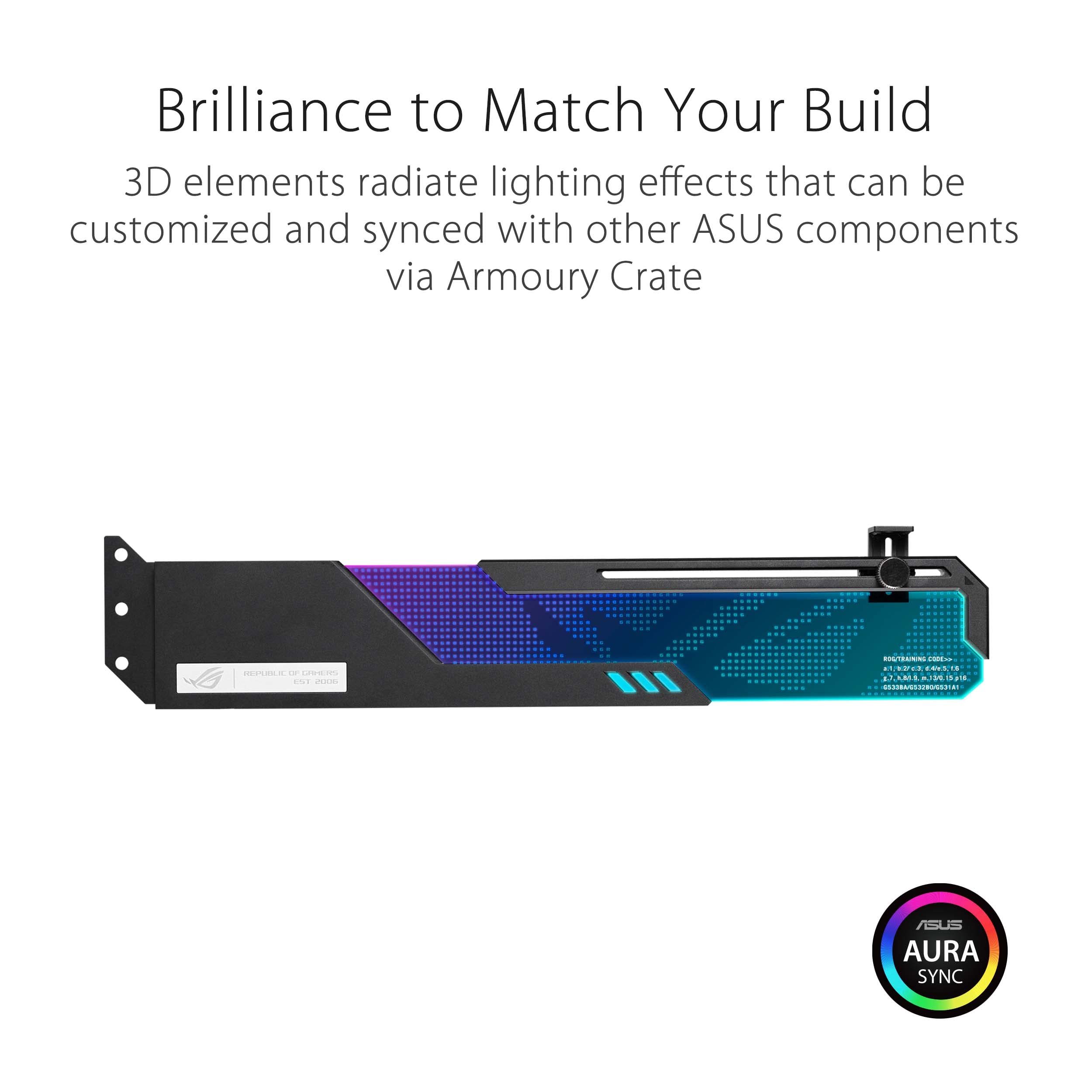 ASUS ROG Wingwall Graphics Card Holder - Easily Adjustable, Aura Sync RGB Lighting, Aluminum Structure, Customizable Acrylic Plate, Universal GPU Support