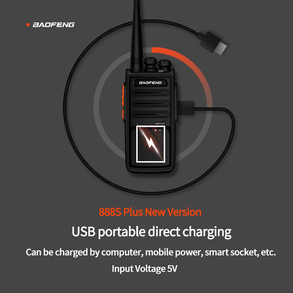Baofeng Walkie Talkies, BF-888s Plus Two-Way Radios Walkie Talkie Fast USB-Charging Long Range Walky Talky for Adults with Earpieces and Mic (Black,4 Packs)