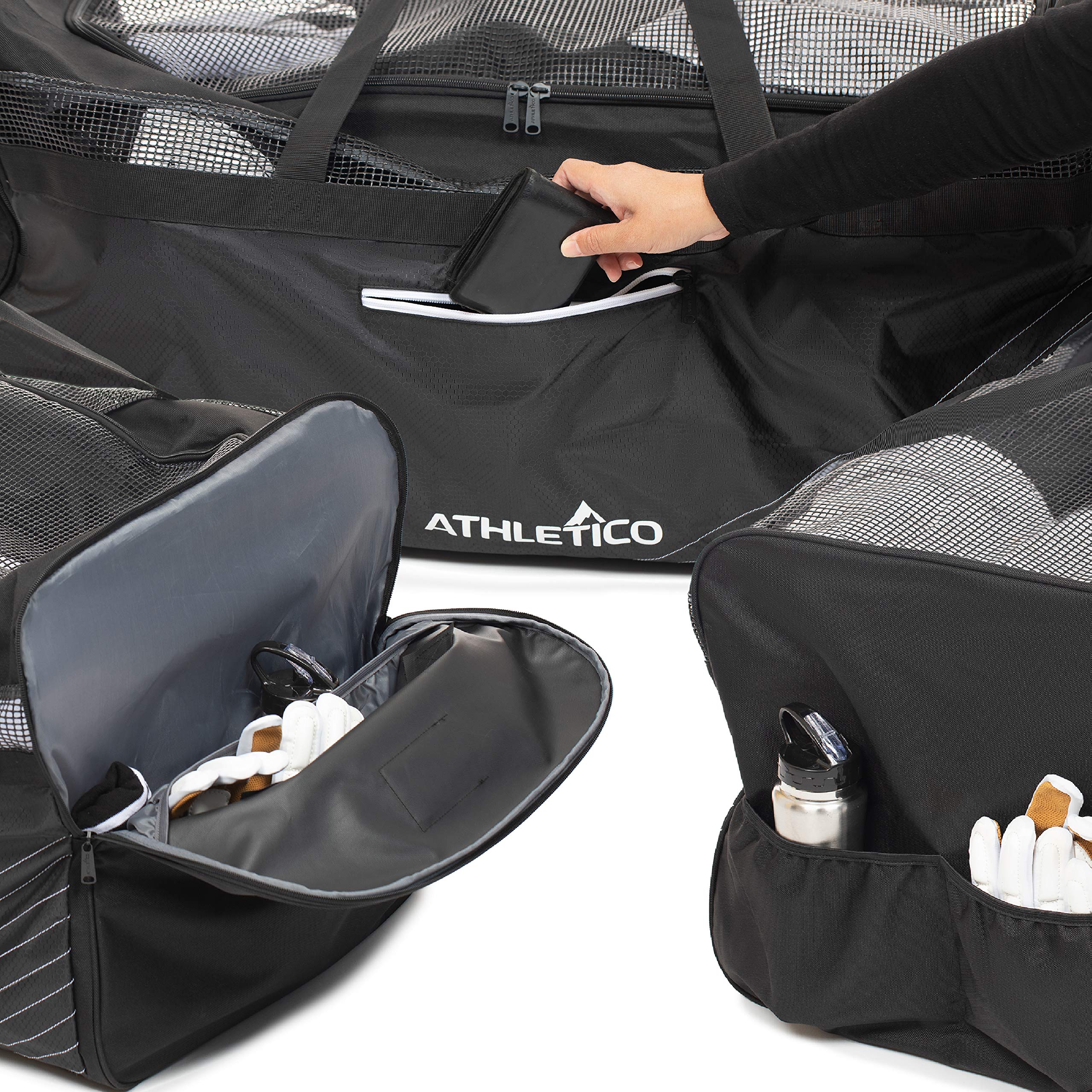 Athletico Hockey Duffle Bag - 35" Large Ice Hockey Duffel XXL Travel Bag for Equipment & Gear, with Included Organizer Caddy (Back)