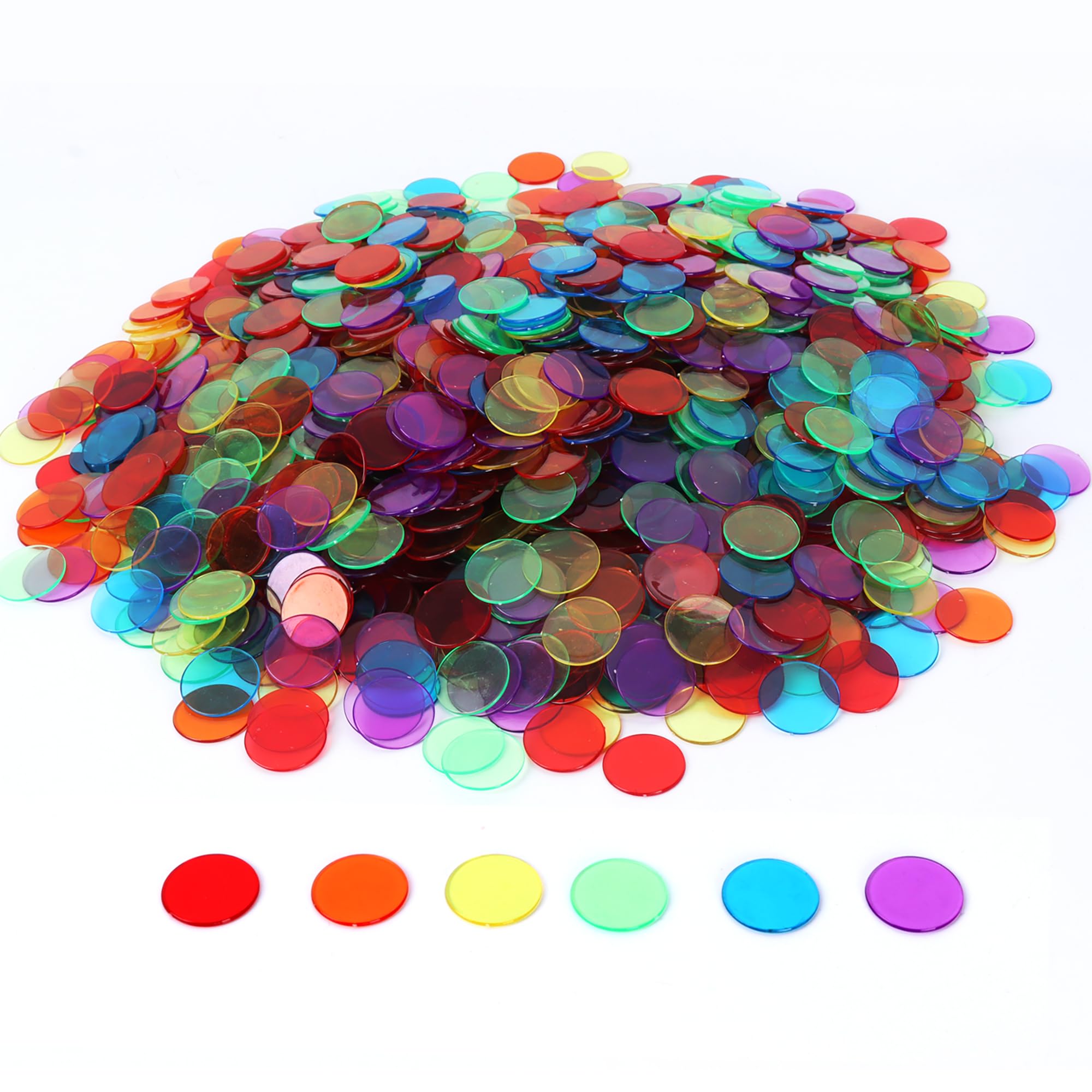 GSE Games & Sports Expert 1,000 Pieces 3/4-Inch Multi-Color Bingo Chips, High-Contrast Transparent Counting Chips for Bingo Games, Parties