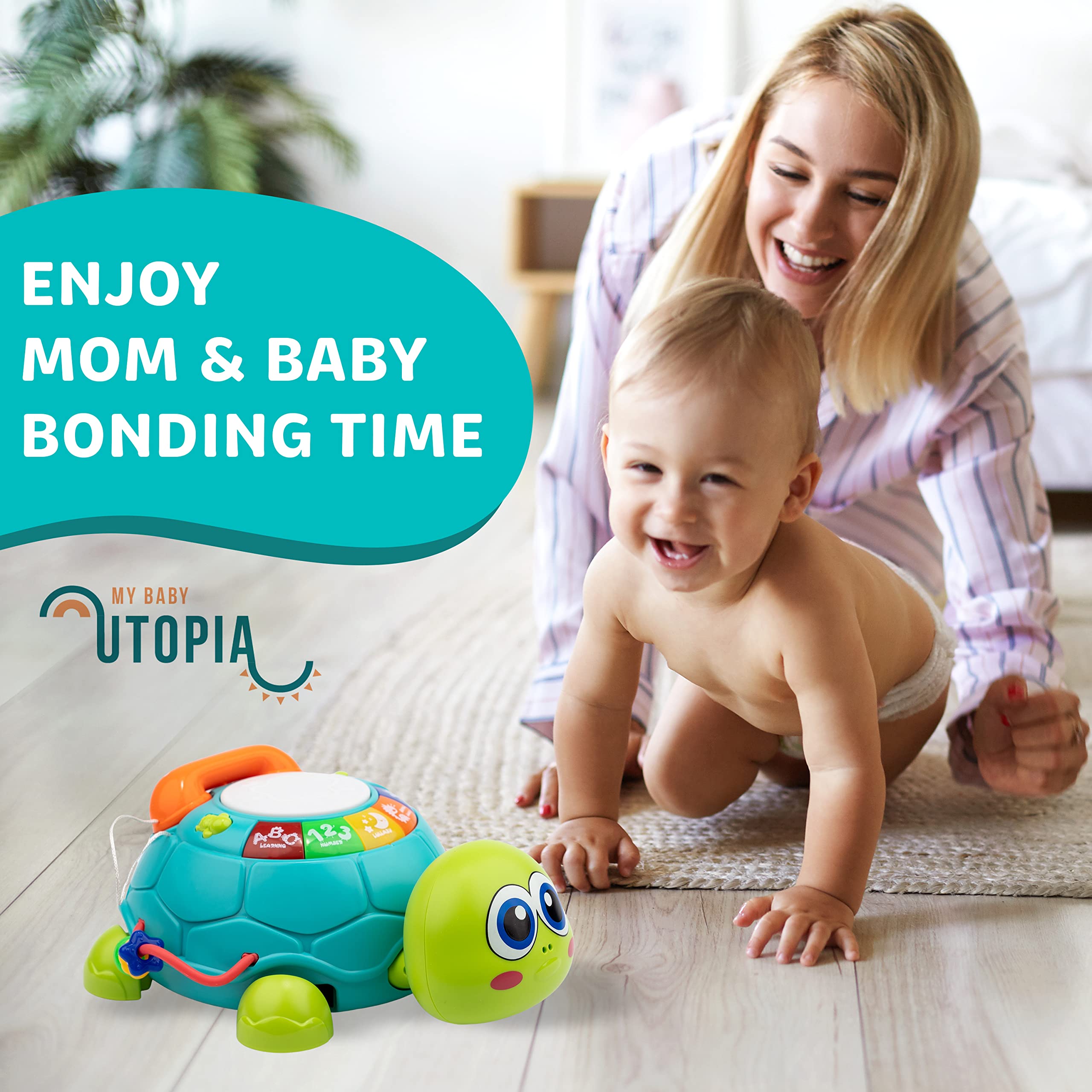 Baby Musical Turtle Toy - Crawling Toy for 6+ Month Babies - Great for Tummy Time - Develop Motor Coordination, Fine Finger Skills, and Cognitive Abilities - Lights Up and Plays Music