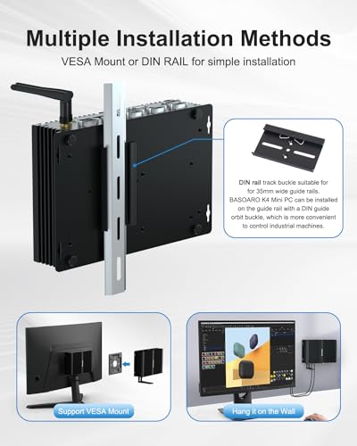 BASOARO Mini Industrial PC Fanless PC i5 4200U Mini PC RS232, Dual Gigabit RJ45 LAN, 8G RAM 128G SSD, HD VGA Dual Display Support 4K, Dual Band WiFi, BT 4.0, 6 USB, Metal Case, Mini PC Windows 10