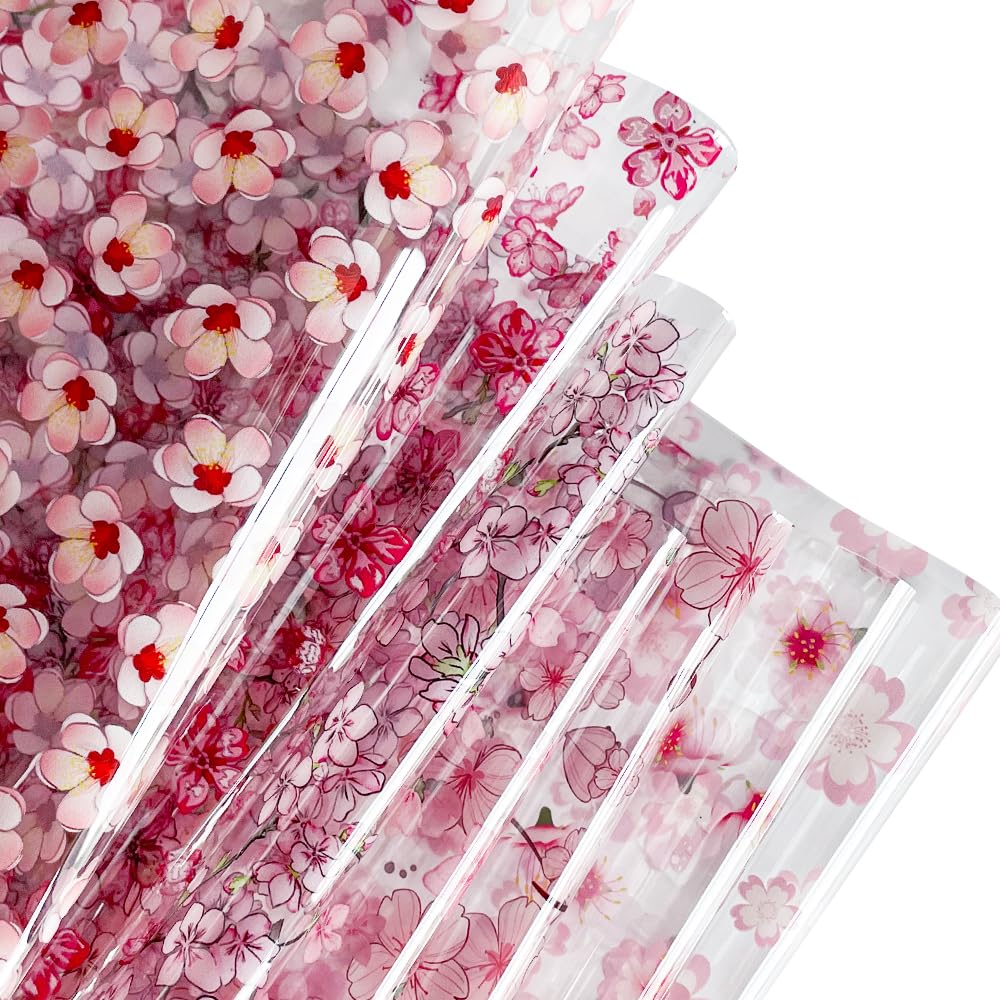 ONEART | Watercolor Floral Clear TPU Vinyl, 12" x 54" Transparent Waterproof Crystal Transparent Plastic Fabric for Bows Earrings Bags-Pink