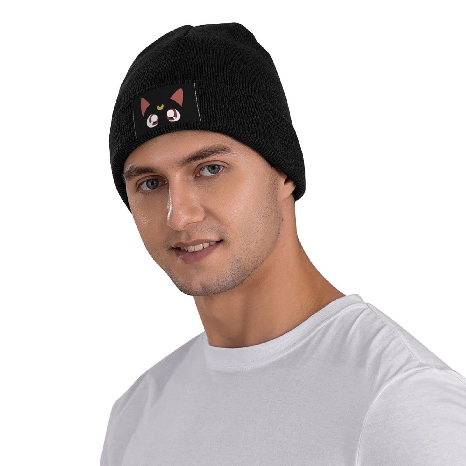Anime Moon Beanie Hats Knit Hat Skull Caps for Men Women Winter Cuffed Warm Lightweight