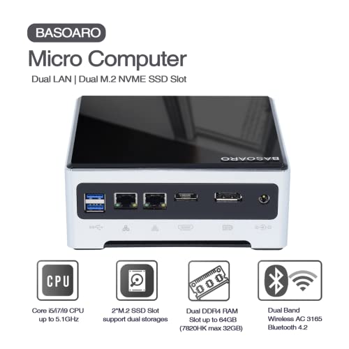 BASOARO Windows 11 Pro Micro Computer, Mini Desktop PC i7 9750H, 16G DDR4 RAM 1TB SSD, Mini PC, Gigabit LAN, HD, DP, USB3.0, BT, Dual Band WiFi, Small Desktop PC for Office