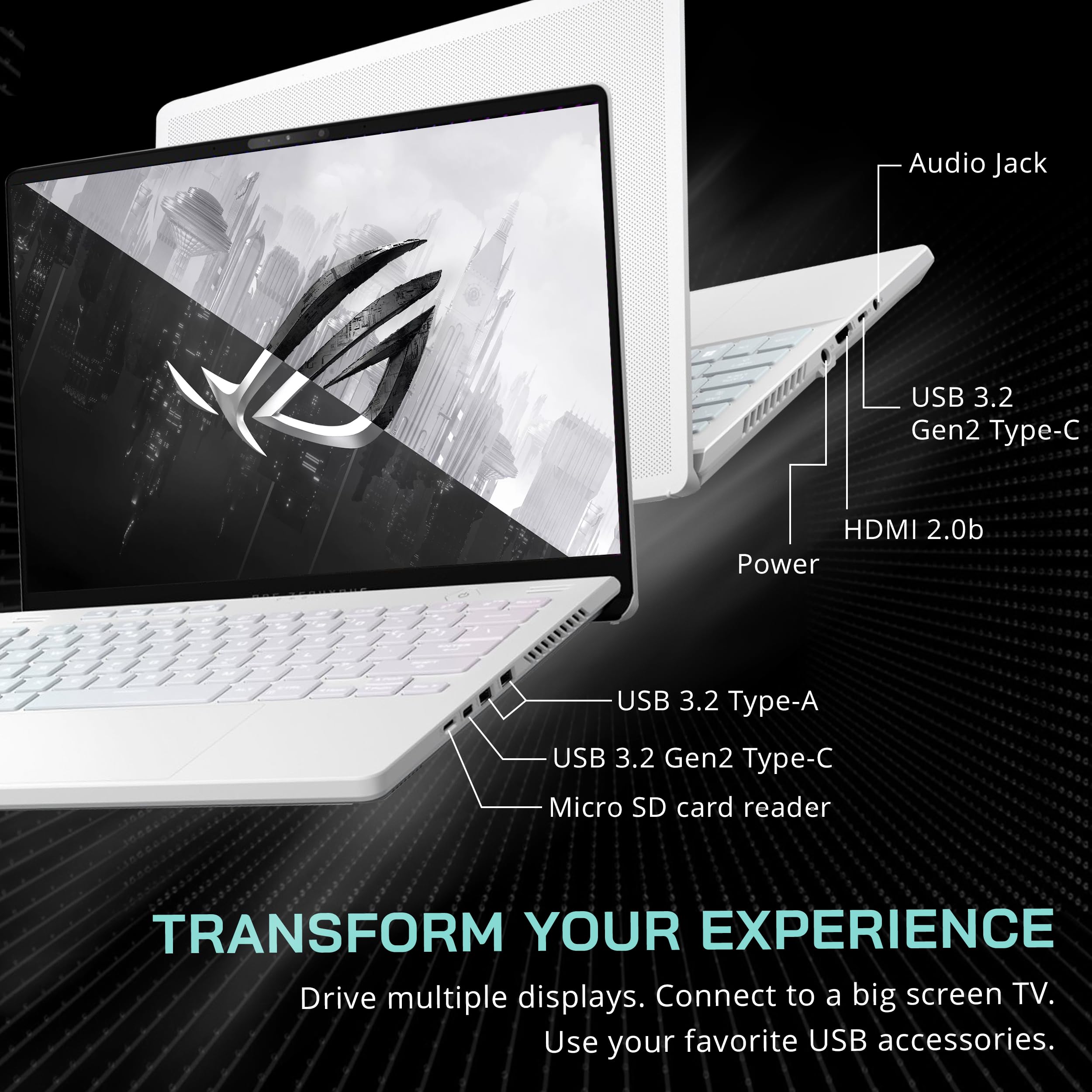 ASUS ROG Zephyrus 14" FHD 144Hz Gaming Laptop, AMD Ryzen 7-5800HS Processor, 16GB RAM, 1TB PCIe SSD, Backlit Keyboard, NVIDIA GeForce RTX 3060 Graphics, Windows 11, White, 128GB Hotface Extension Set