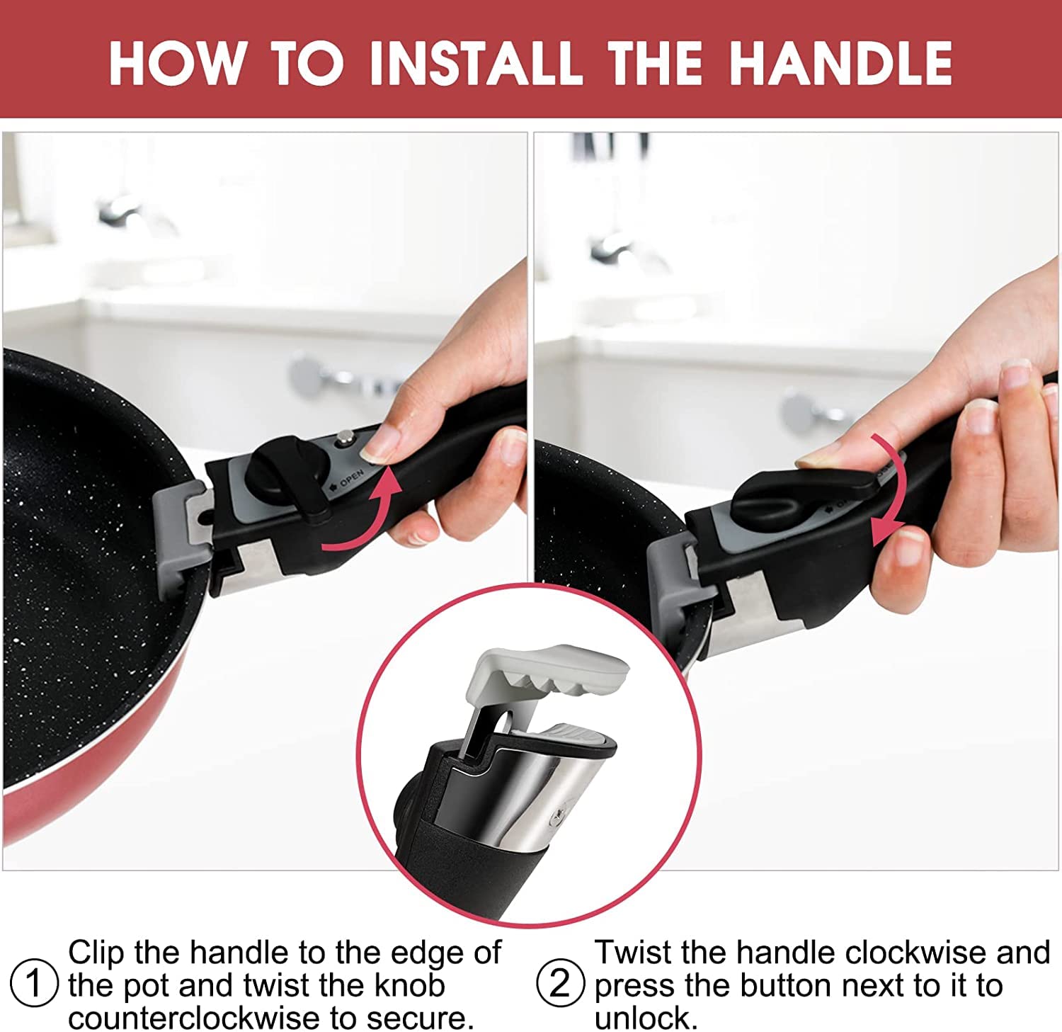 Almcmy Nonstick Frying Pan Set 2 Piece, 10 Inch & 11.6 Inch Nonstick Skillet with Detachable Handle, Induction Pots and Pans, Removable Handle Cookware, Oven Safe, Dishwasher Safe, Red
