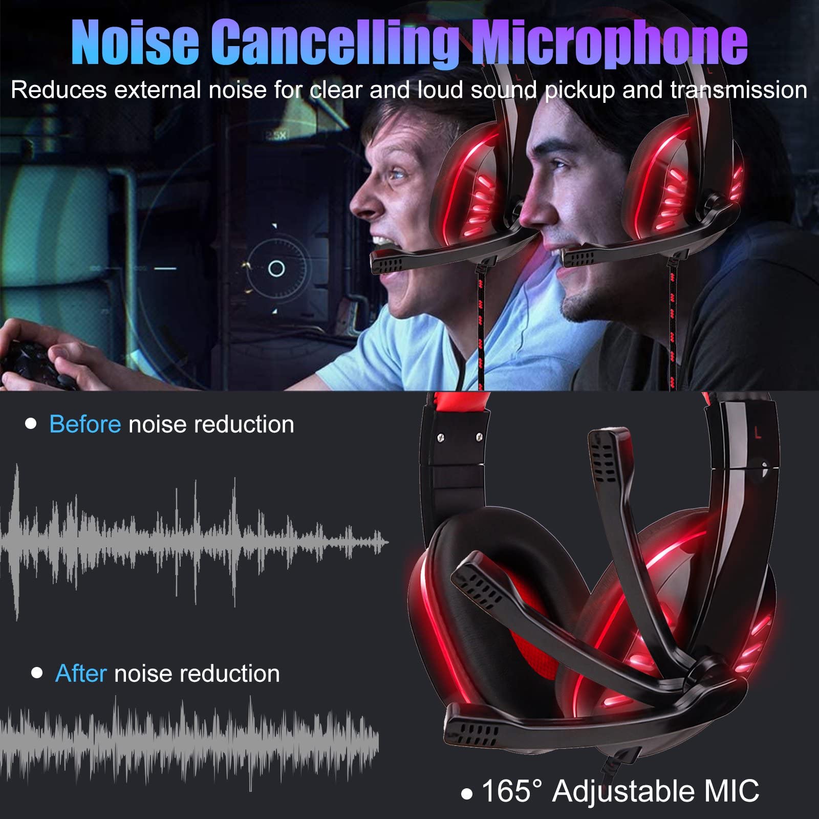 Atrasee PC Gaming Headset for PS4 Headset Wired PS5 Headset Xbox One Headset with Microphone Noise Cancelling, Stereo Over Ear Headphones with 3.5mm Audio Cable for Nintendo Switch Laptop, Red