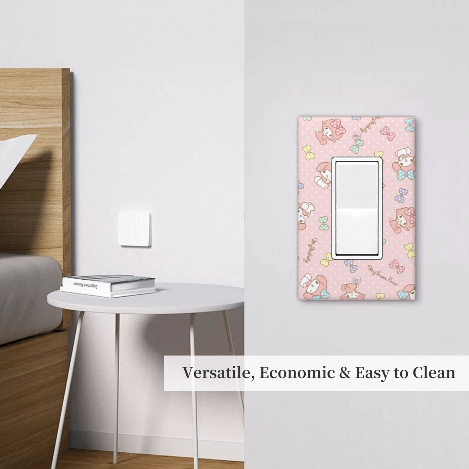 Anime Pink Light Switch Plate Cover Decorative Single Rocker Wall plate for Kids Teens Girls Room Nursery Bedroom Kitchen