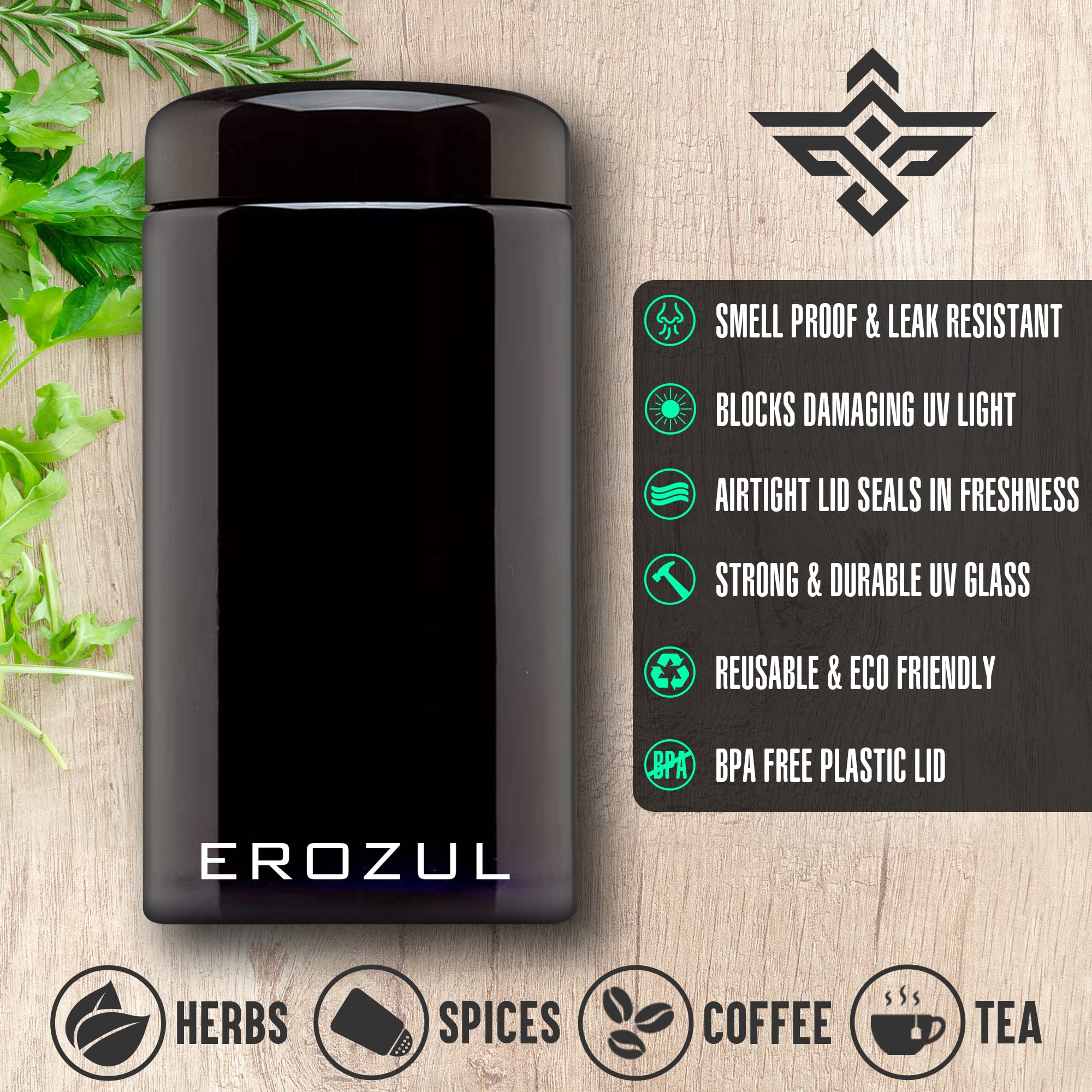 Erozul 500 ml (1 oz) Screw Top Airtight Wide Mouth Ultraviolet Glass Jar with High UV Protection