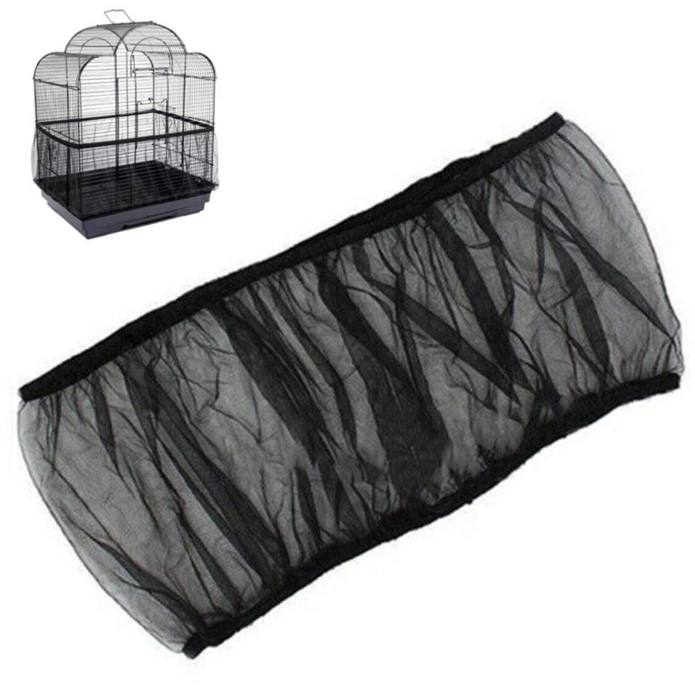 Universal Bird Cage Seed Catcher,Seed Catcher Guard Net Cover,Parrot Nylon Mesh Net Cover,Soft Airy Cage Net Stretchy Skirt for Round Square Cage Father'Day Gift(Circumference 40 inch to 63 inch,Black