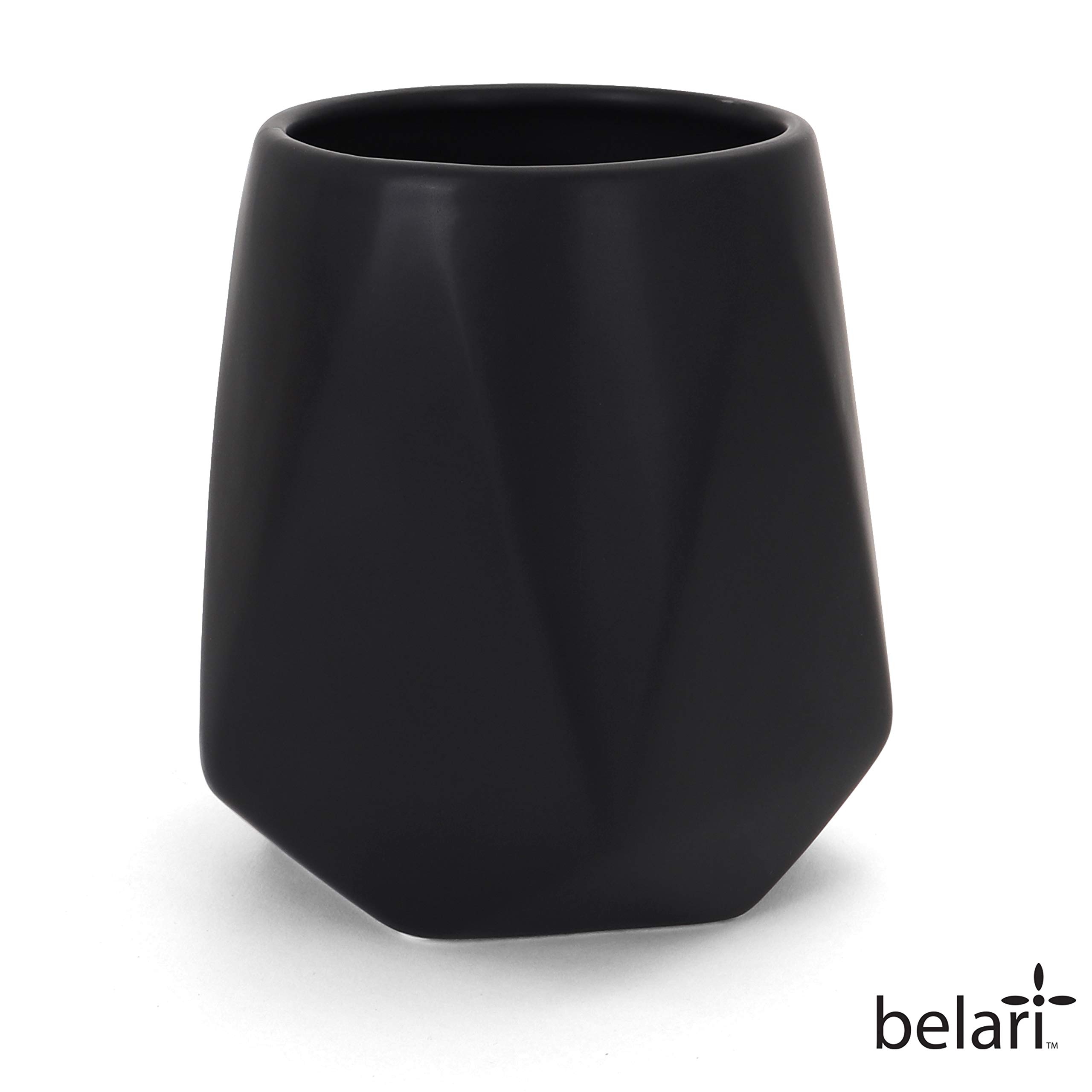 Belari Faceted Storage Canister - Food Storage Container for Kitchen Organization - Ceramic Kitchen Storage Containers - Kitchen Canisters - Kitchen Counter Organizers and Storage (Medium Black)