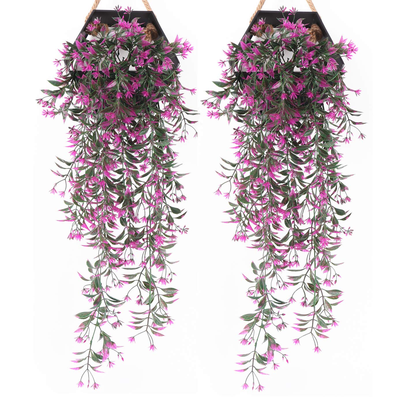Artificial Hanging Ivy, PASYOU Vine Plastic Plants Grass Leaves Foliage Vines, UV Resistant Greenery Fake Flowers for Home Indoor Outdoor Garden Door Wall Wedding Party DIY Decoration - Fuchsia 4 Pack