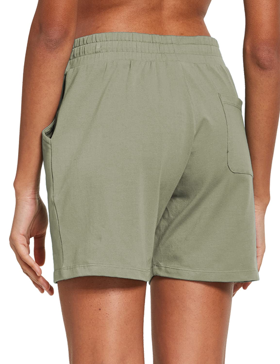 BALEAF Women's Shorts Athletic Running Workout Casual Cotton Lounge Walking Sweat Yoga Jersey Pull On Shorts Pockets Spray Green Size M