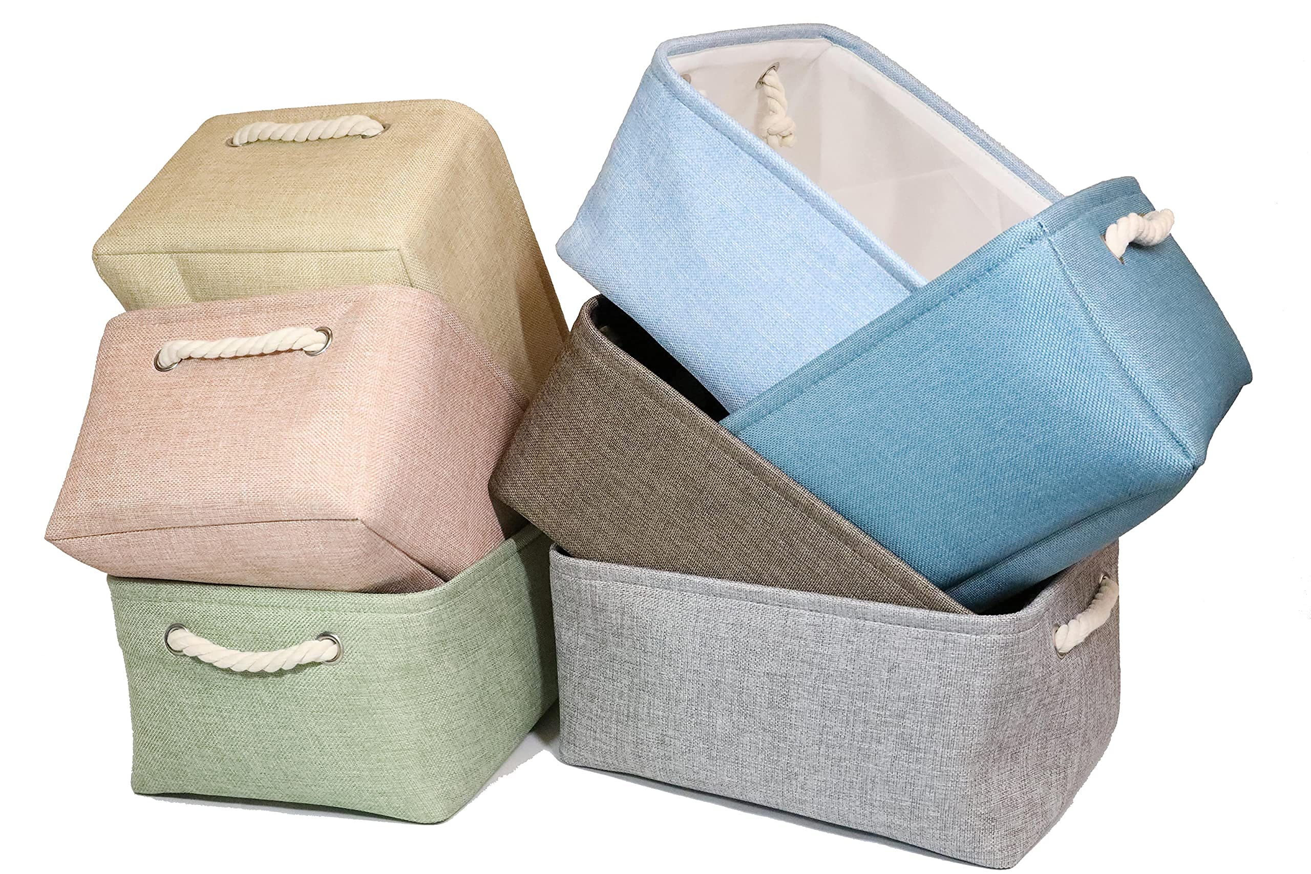 ROLLSNEA Fabric Storage Bins With Handles | Large Collapsible Storage Cubes Organizer Bins Linen Closet Organizer and Storage Basket for Shelves Closet (Dark Blue,16.2L×12.6W×8H - 3Pack)