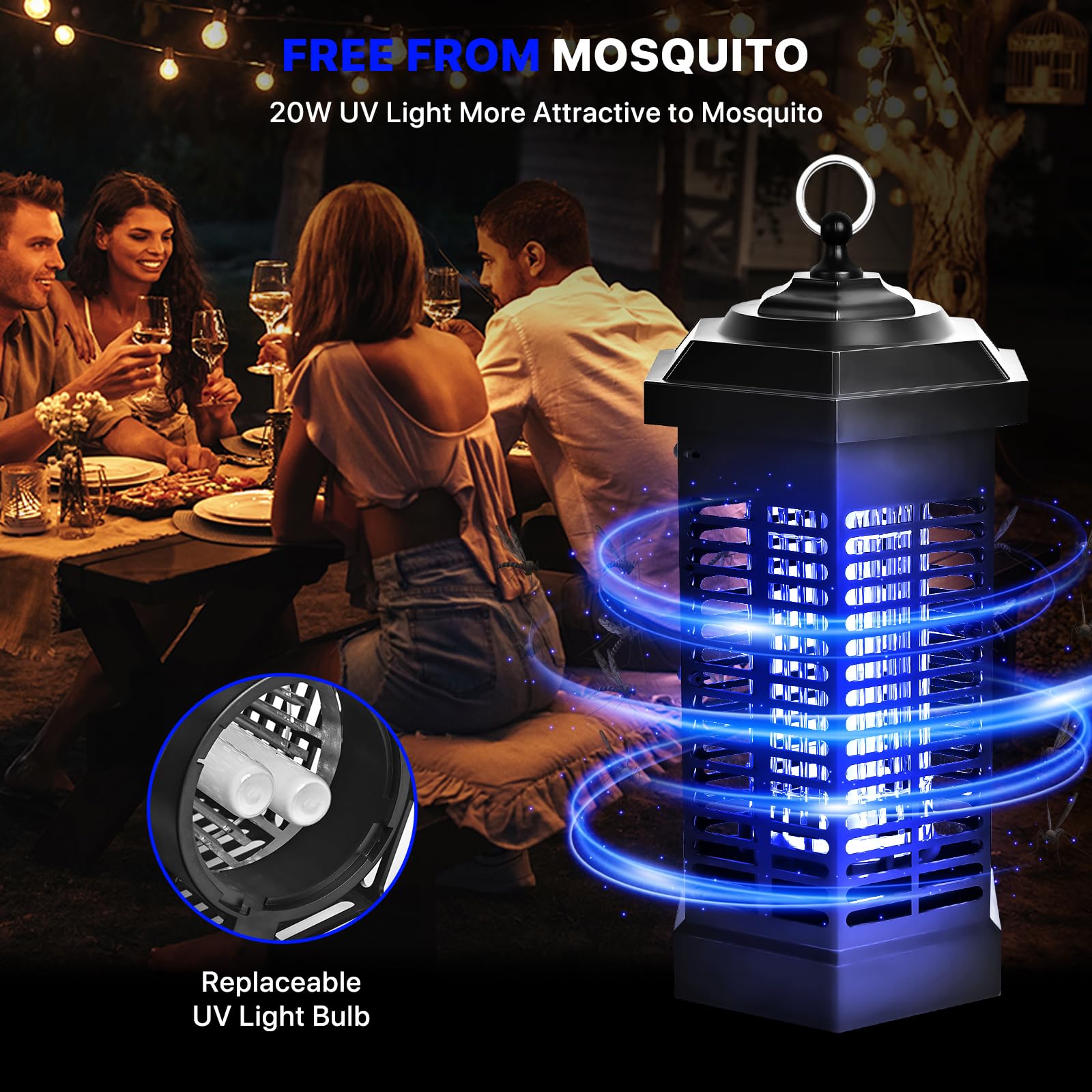 Bug Zapper Outdoor, 4200V Electric Mosquito Zapper Indoor Plug in Fly Zapper IPX4 Waterproof Mosquito Repellent Outdoor Patio Mosquito Killer Fly Swatter for Home, Kitchen, Backyard, Camping