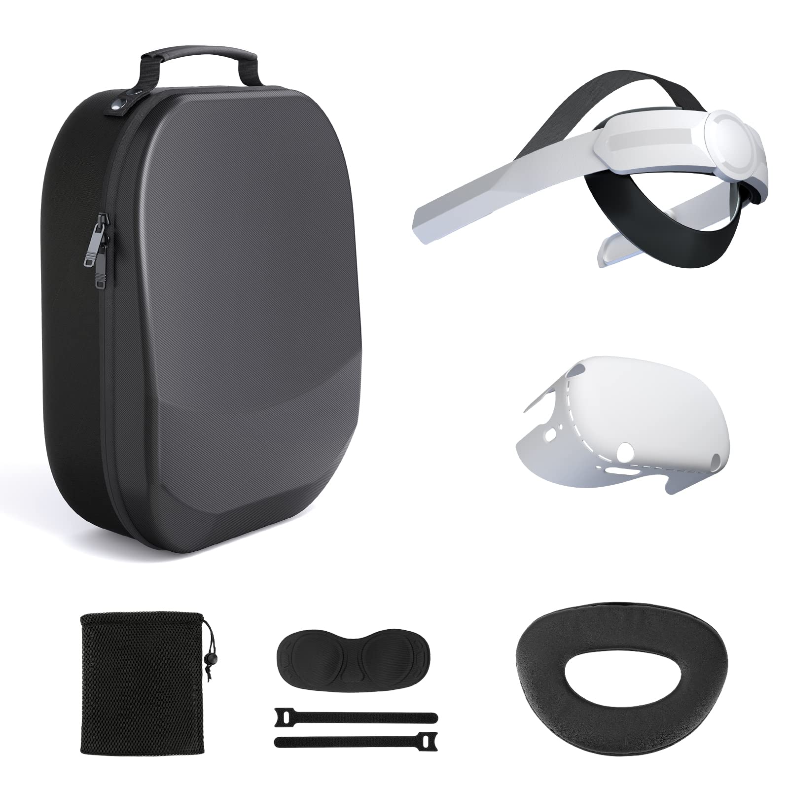 AUBIKA 8 in 1 Accessories Set for Meta/Oculus Quest 2, Include Elite Head Strap + Hard Carrying Case + Shell Protective Front Cover + Removable Soft Back Cushion