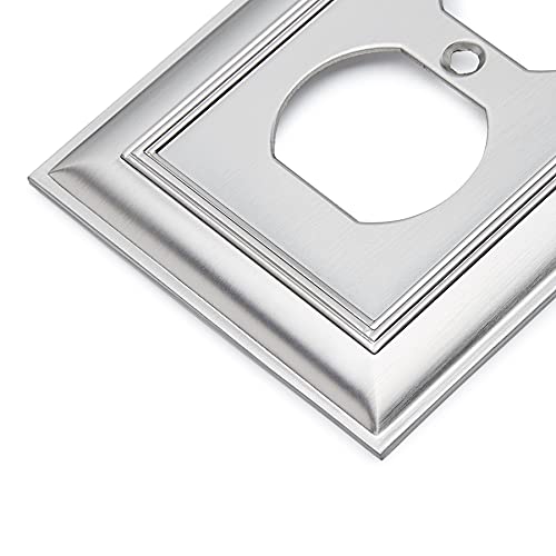 Amazon Basics Decorative 1-Gang Duplex Wall Plate, 3-Pack - Satin Nickel