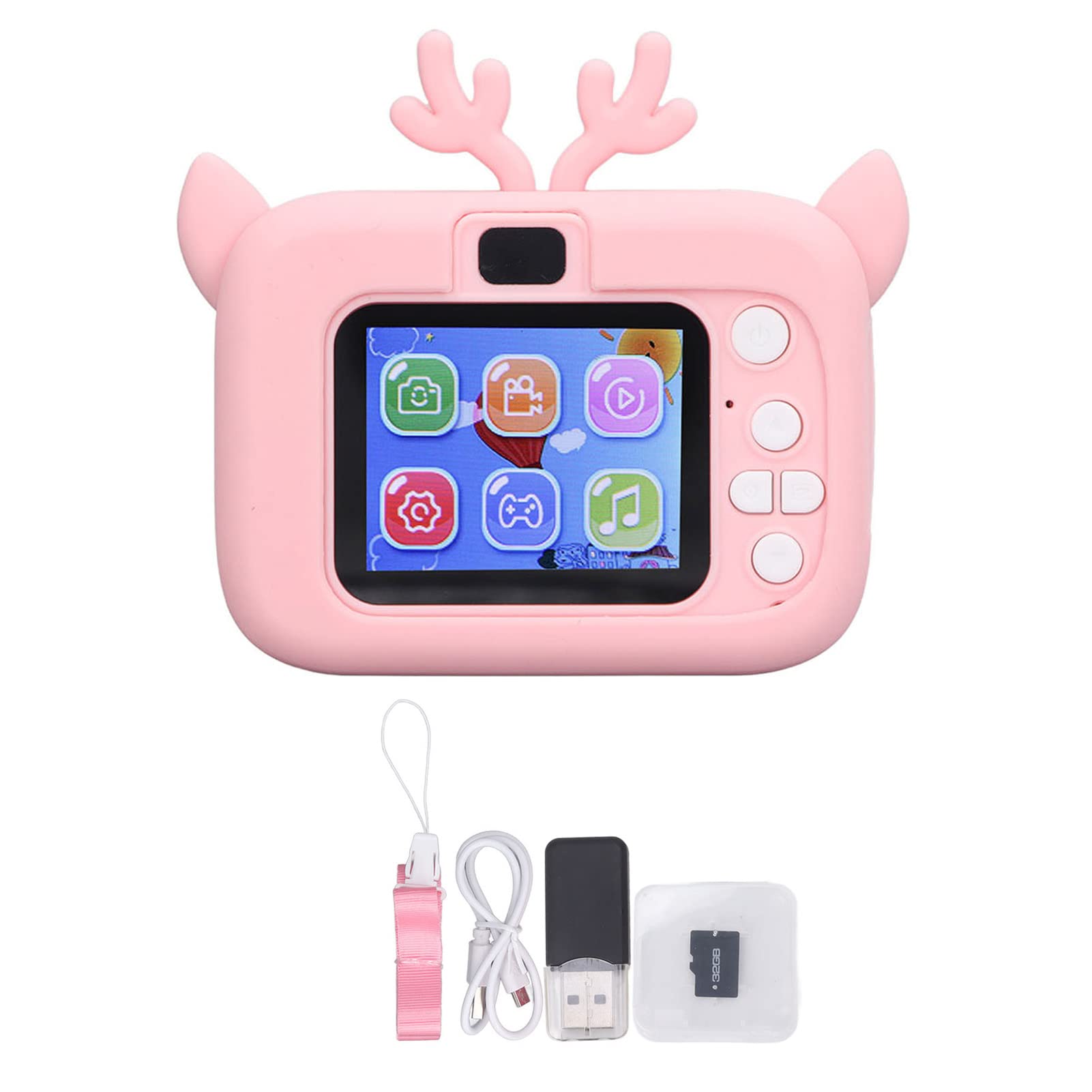 ANGGREK 20MP Kids Camera with 32G Memory Card & Card Reader, 1080P USB 2in Color Display, Children Digital Camera for Photos and Videos (Pink Yellow)