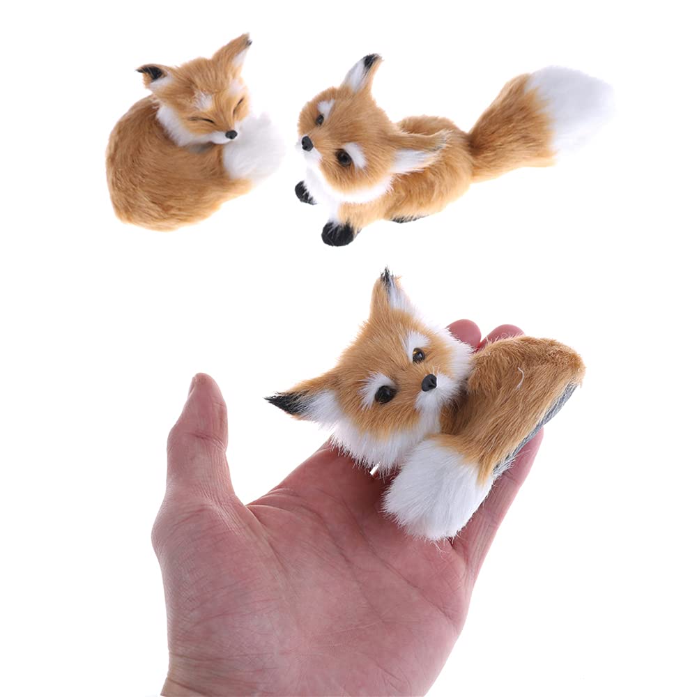 GUDVES Simulation Brown Fox Toy Furs Squatting Fox Model Home Decoration Animals World with Static Action Figures (Fox Toy)