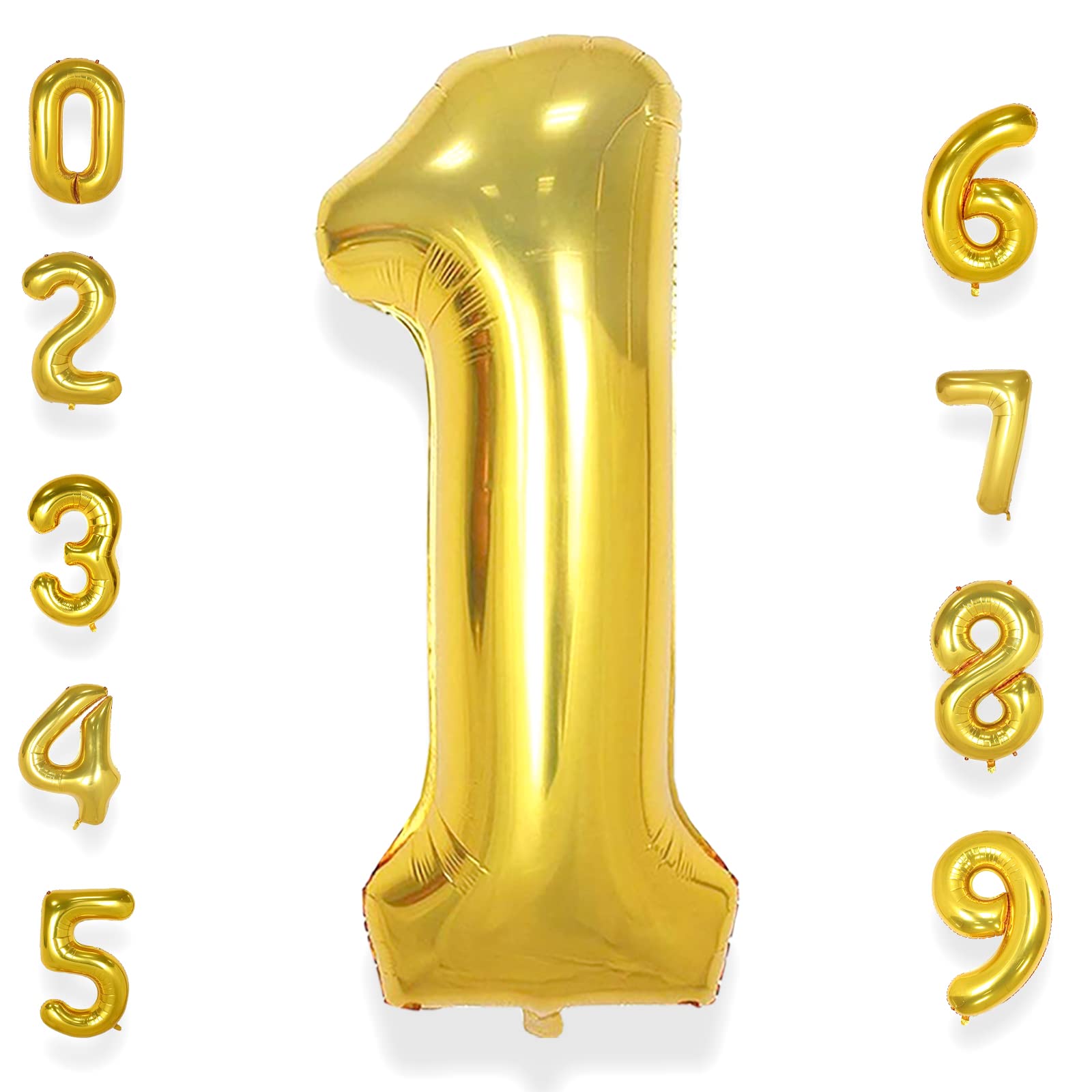 AULE 40 Inch Big Gold 1 Balloon Number Large Foil Helium Number Balloons 0-9 Jumbo Giant Happy 1st Birthday Party Decorations for Boy or Girl Huge Mylar Anniversary Party Supplies