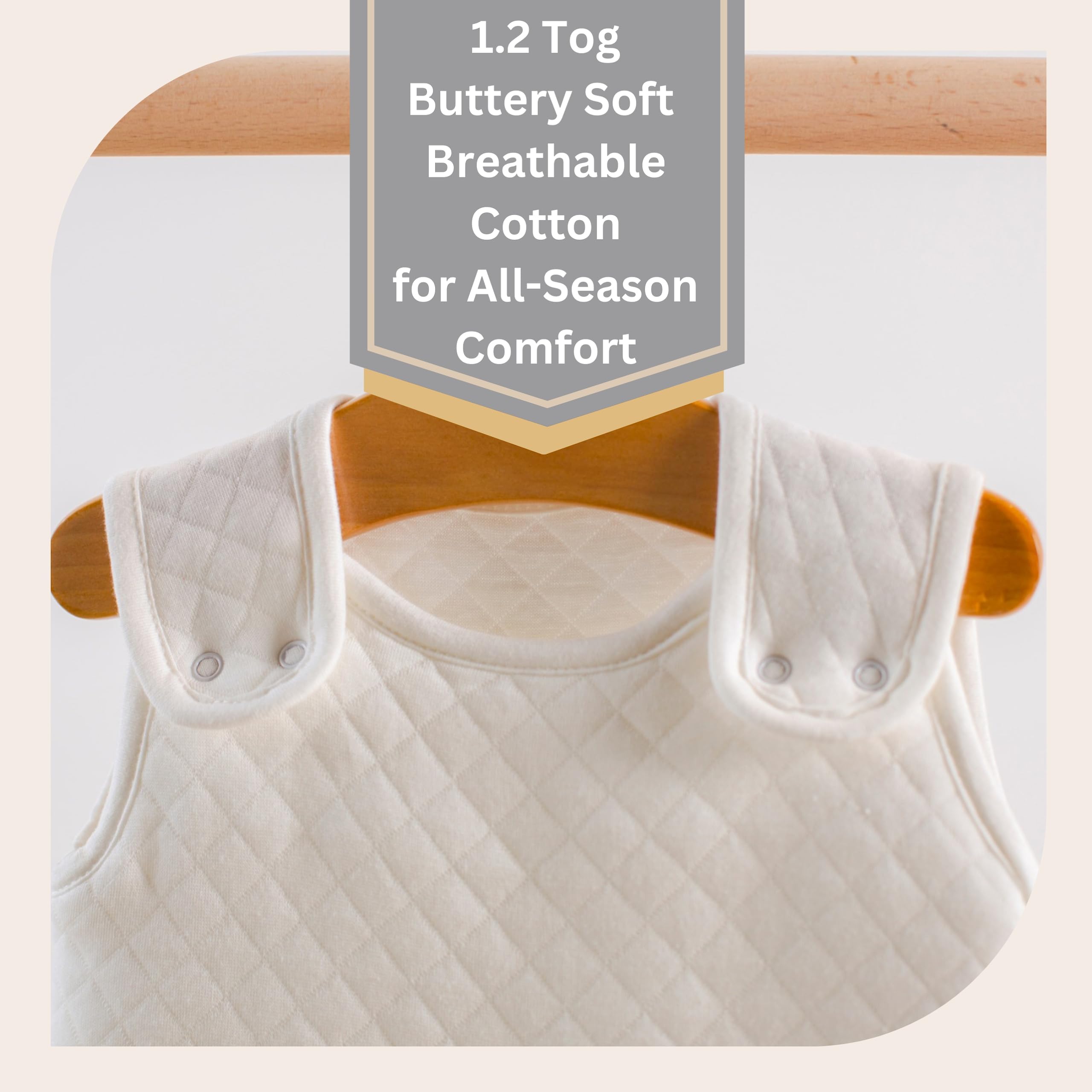 Babygator Snugglesack - Gently Weighted Quilted Baby Sleep Sack/Bag | Wearable Blanket | 100% Breathable Cotton (Ivory, 6-24 Months)