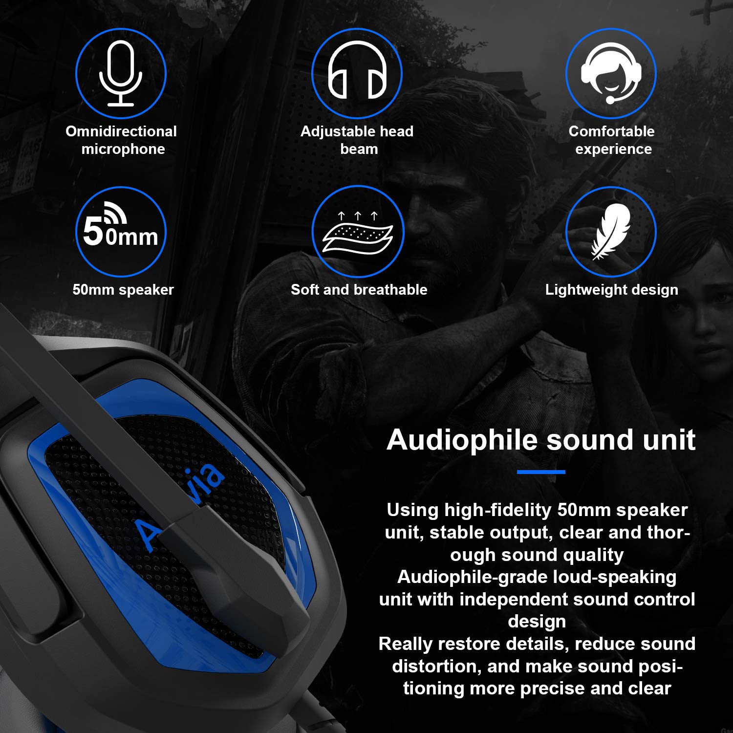 Anivia Computer Noise Cancelling Over Ear Headphones Wired with Mic Stereo Headsets Gaming Headset with Microphone, Bass, Soft Memory Earmuffs for Multi-Platforms