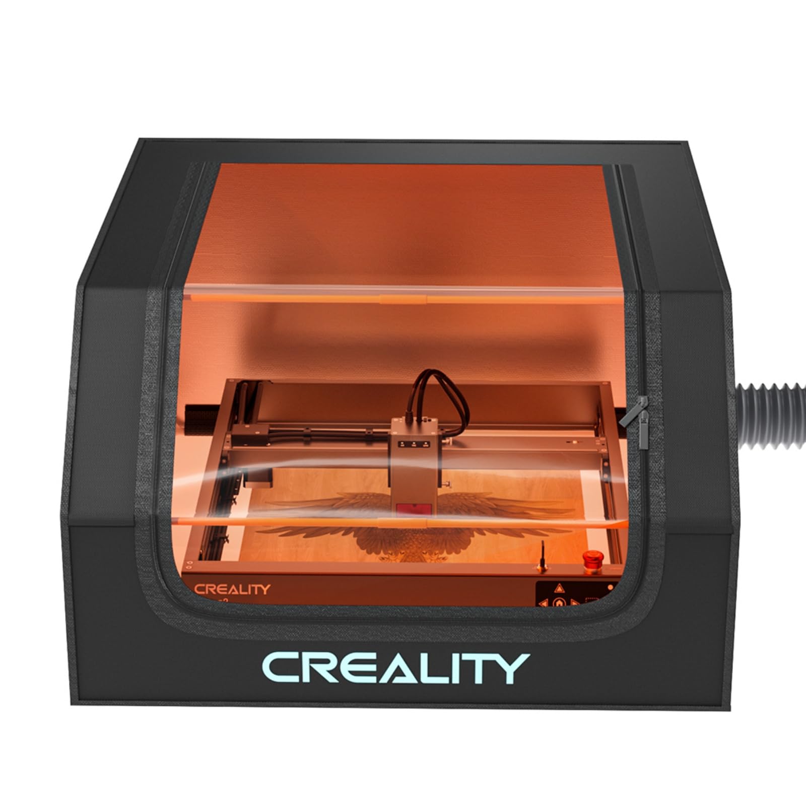 Creality Laser Engraver Enclosure, Fireproof and Dustproof Laser Cutter Protective Cover 27.5x28.3x15.7in with Fan and Pipe, Fits for Most Laser Engraver, Against Smoke, Odor, Noise and Eye Protection