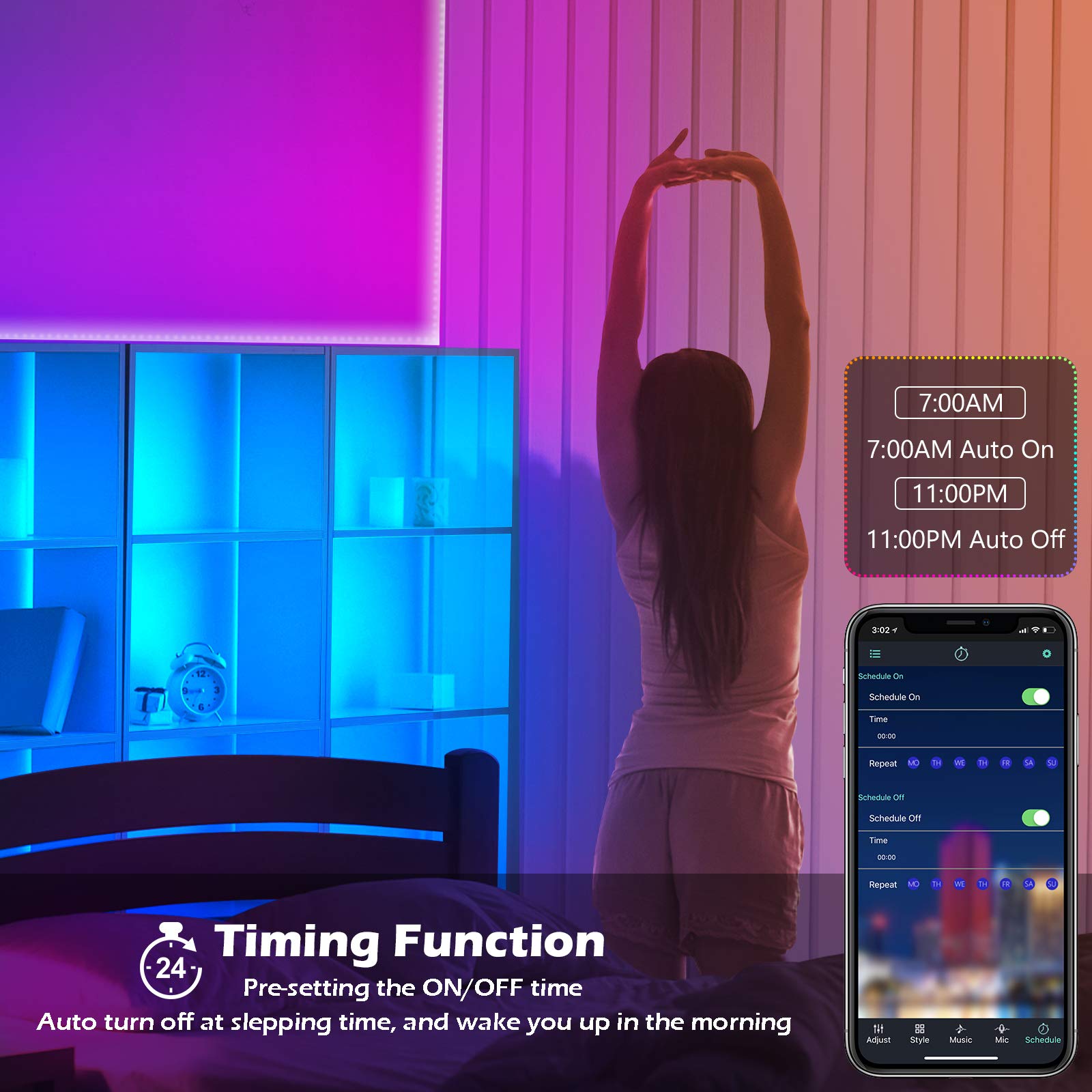 Aulimhti 100ft Led Strip Lights,Bluetooth APP Control Music Sync LED Lights for Bedroom,Led Lights with Remote,5050 RGB Color Changing Lights for Room Party (70FT)