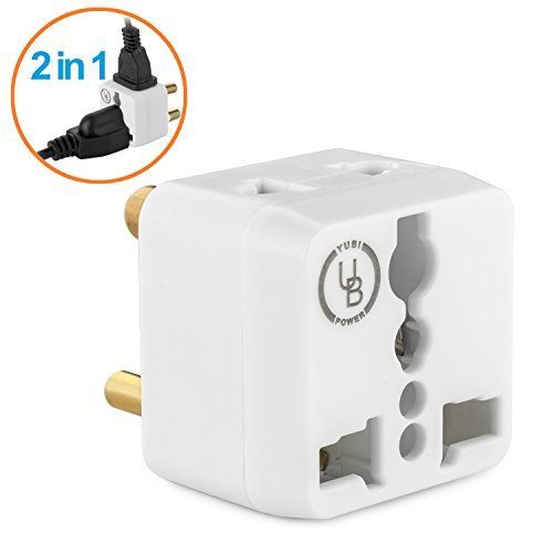Yubi Power 2 in 1 India Travel Adapter with 2 Universal Outlets - Built in Surge Protector - White Type D Plug Adapter for India, Nepal, Pakistan, Bangladesh, International Power Adapter
