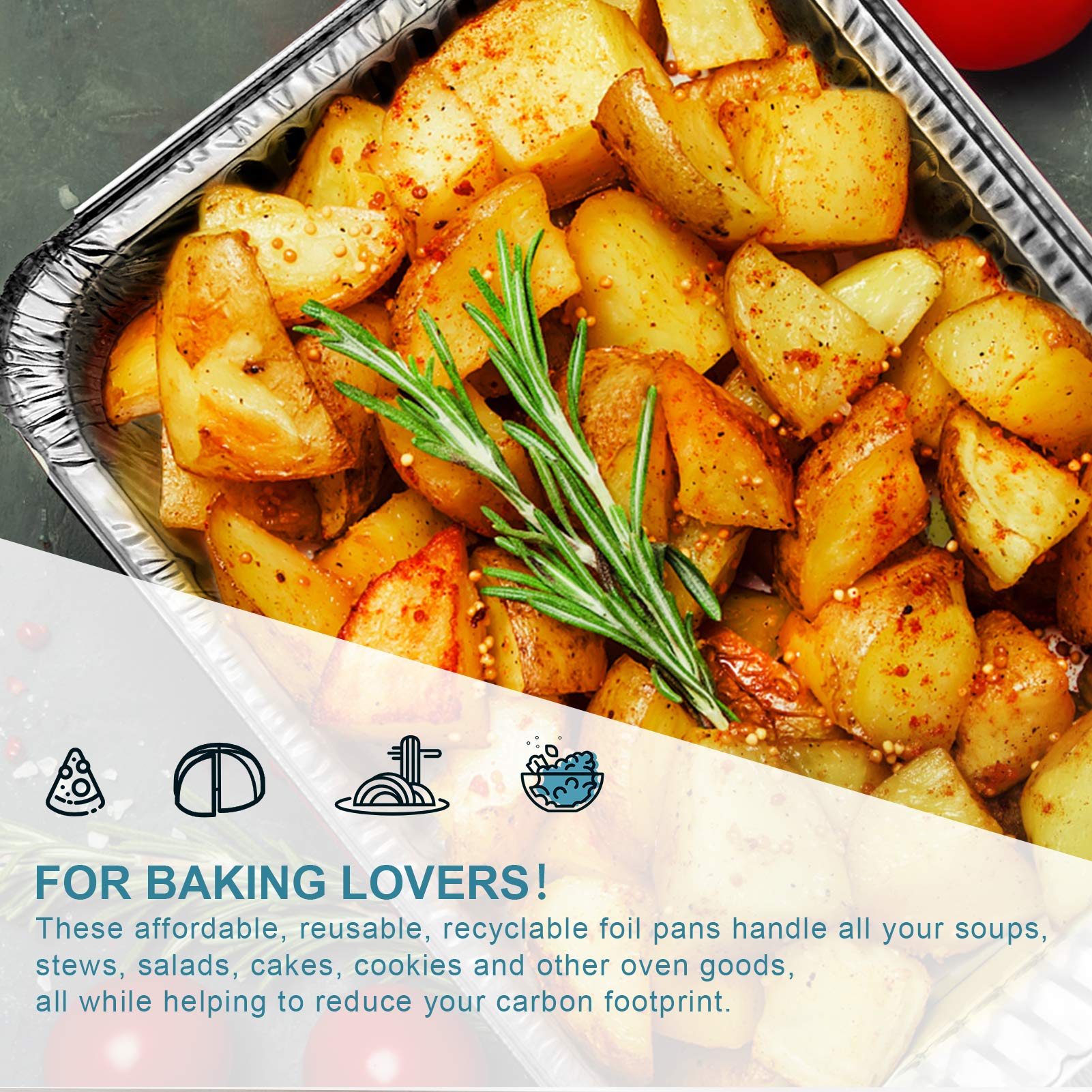 XIAFEI 2LB Takeout Foil Pans with Lids(30 Pack), Recyclable,Best Use for Baking, Cooking, Heating, Storing, Prepping Food,Takeout - 8.26" x 5.7" x 1.77"