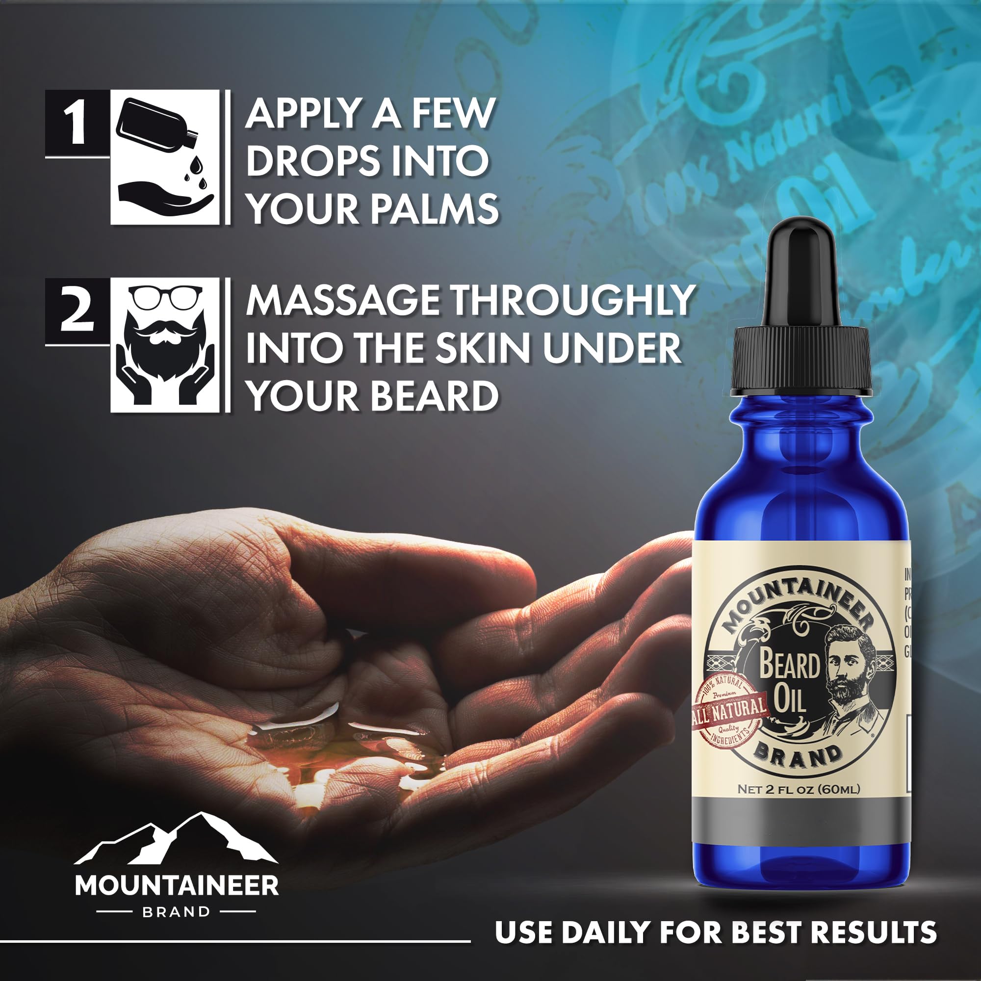 Mountaineer Brand Beard Oil - WV Coal Scent - 100% Natural Conditioner and Softener For Men - Hydrates and Moisturizes for Beard Growth - Treats Dry Itchy Beards - 2oz