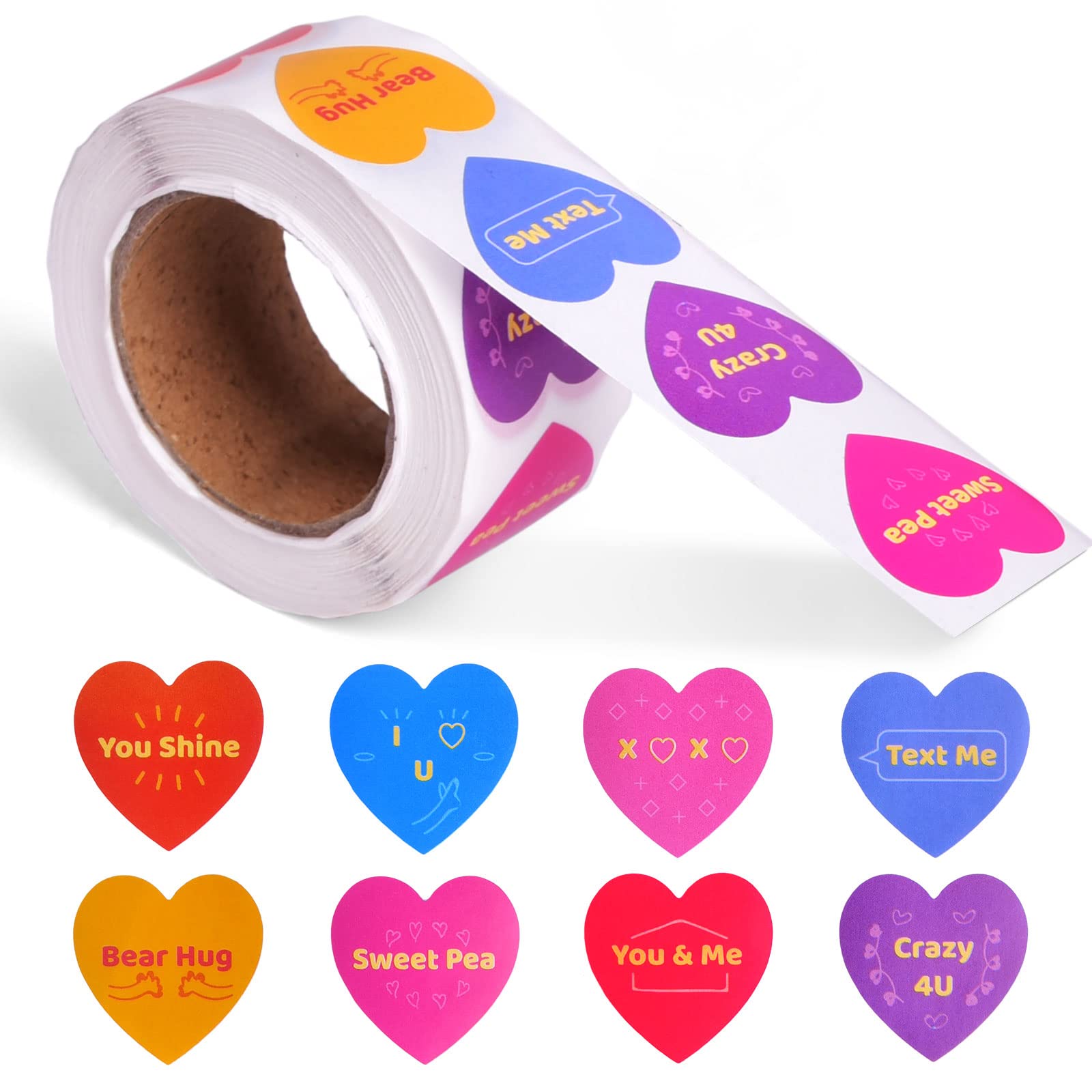 FunLittleToys 500PCS Heart Stickers for Valentine's Day, Colorful Red Love Decorative Decals Labels, Kids DIY Self-Adhesive Sticker Art Craft Cards Envelopes Wedding Party Decorations Supplies