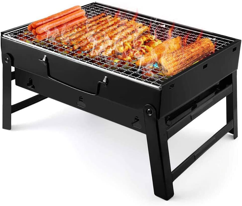 Barbecue Grill, Portable Folding Charcoal Barbecue Desk Tabletop Outdoor Stainless Steel Smoker BBQ for Picnic Garden Terrace Camping Travel
