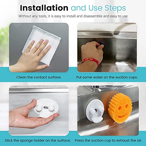 BIHAIT Sponge Holder, Sponge Caddy Suction Sponge Holder, Sponge Organizer for Kitchen,Bathroom Sink, Self Draining, Dishwasher Safe for Holding Smiley Sponges(No Sponges Included), White(2-Pack)